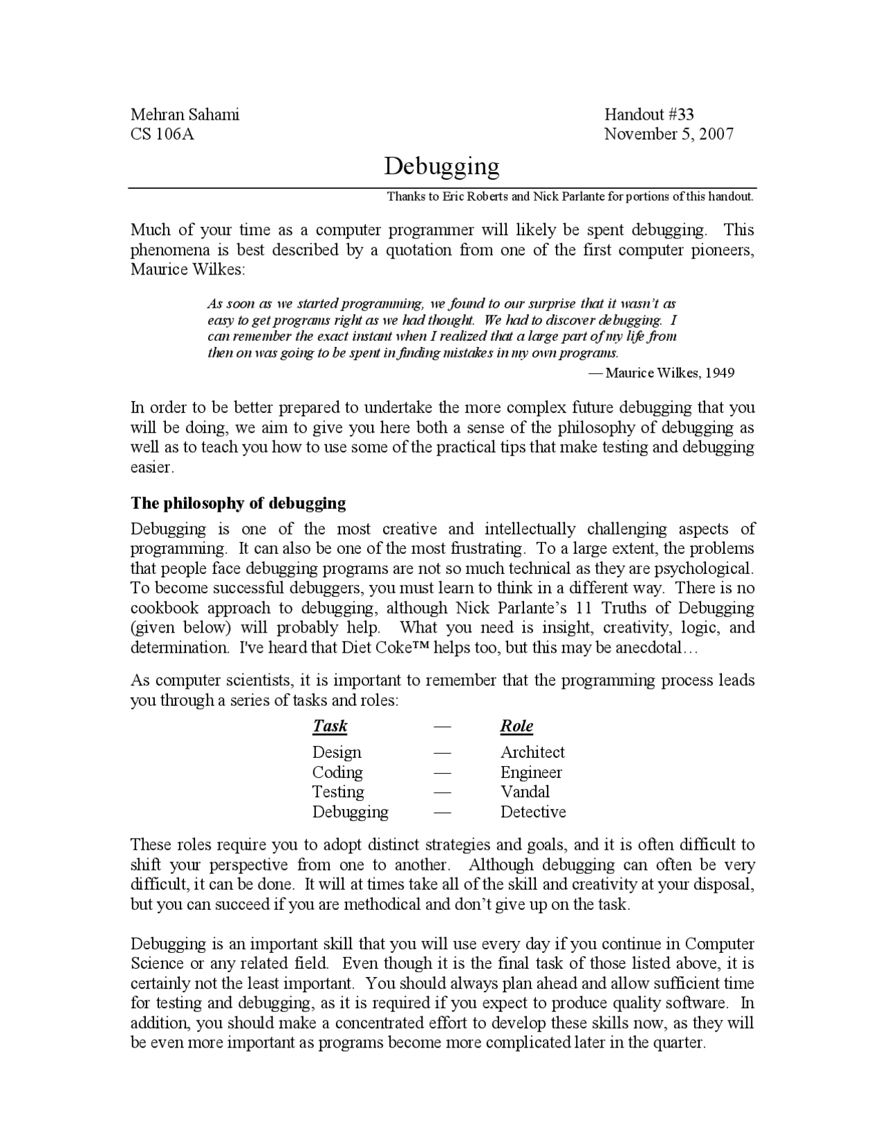Debugging Section Handout Programming Methodology 33 Docsity