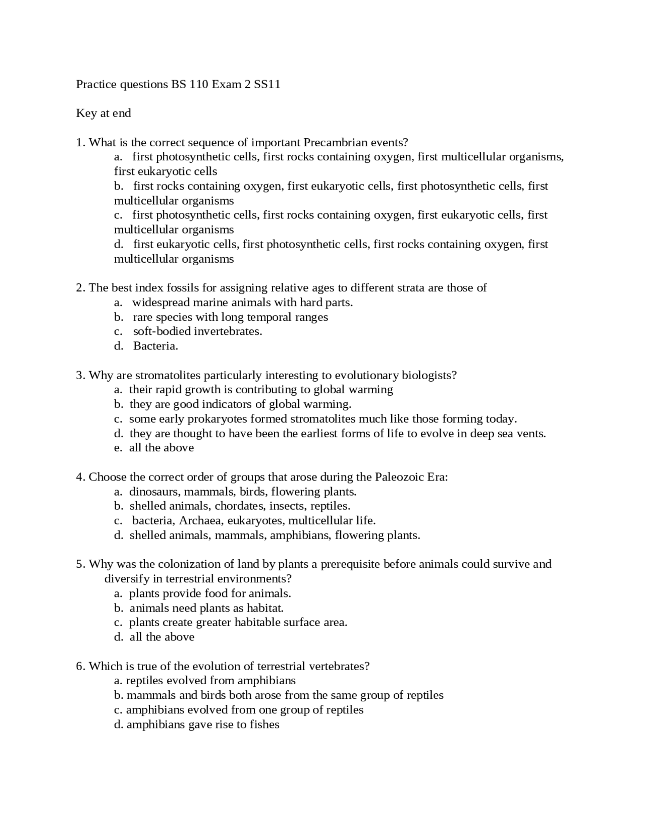 Exam 2 With Answer Key Organisms And Populations Bs 110 Docsity