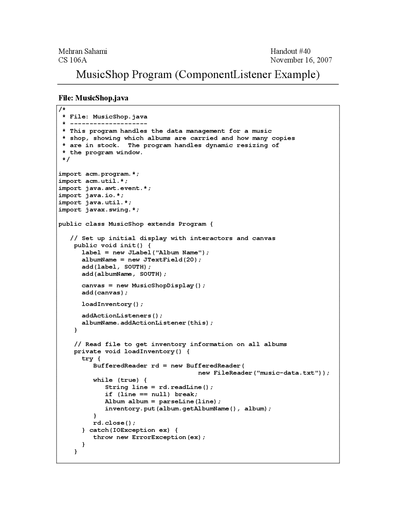 Musicshop Program Section Handout Programming Methodology 40 Docsity