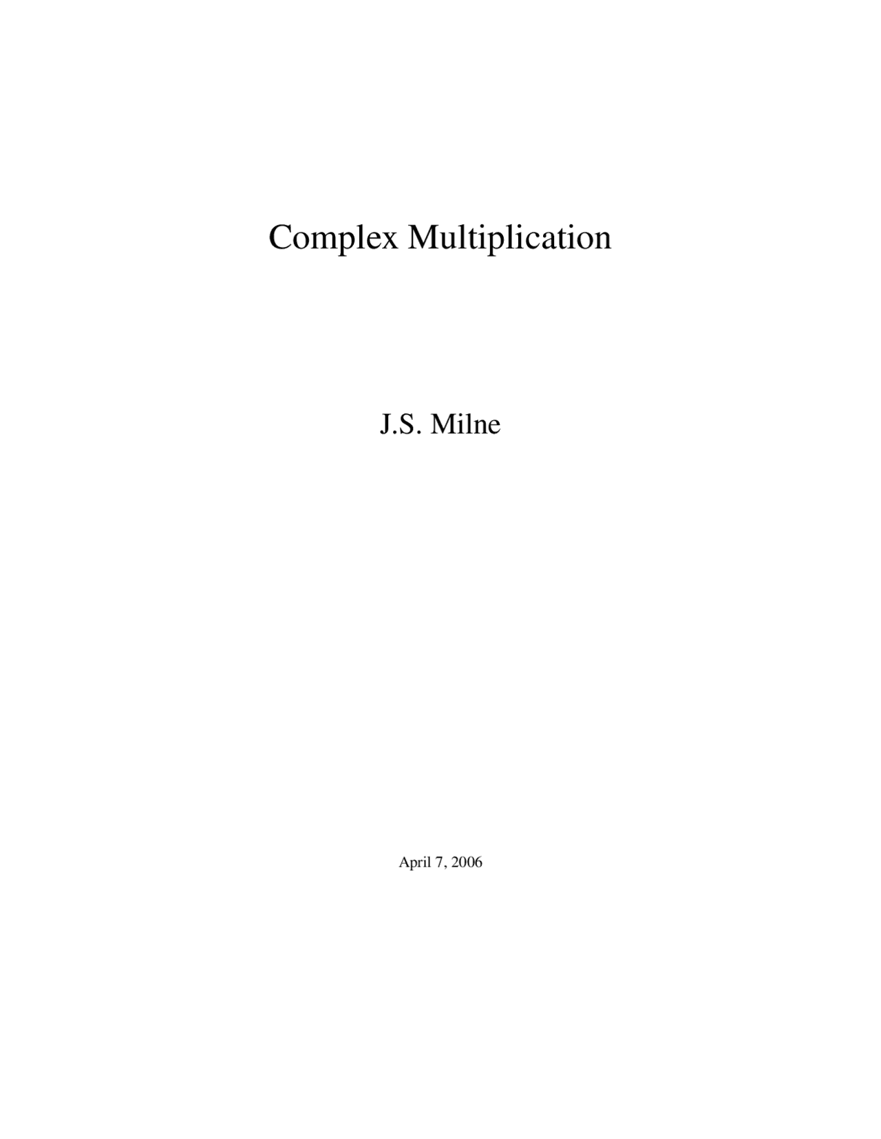 Complex Multiplication Lecture Notes Mathematics Docsity