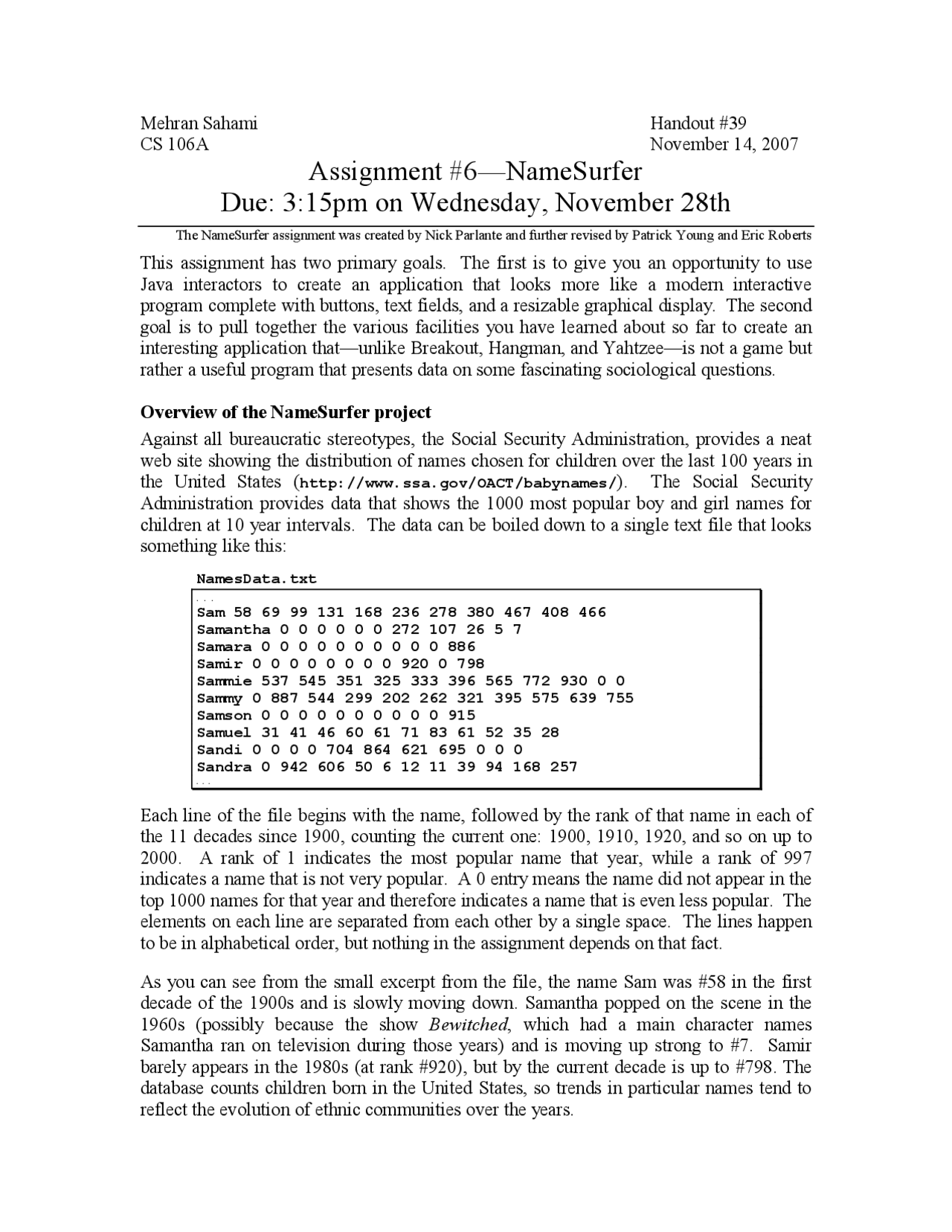 Namesurfer Section Handout Programming Methodology 39 Docsity