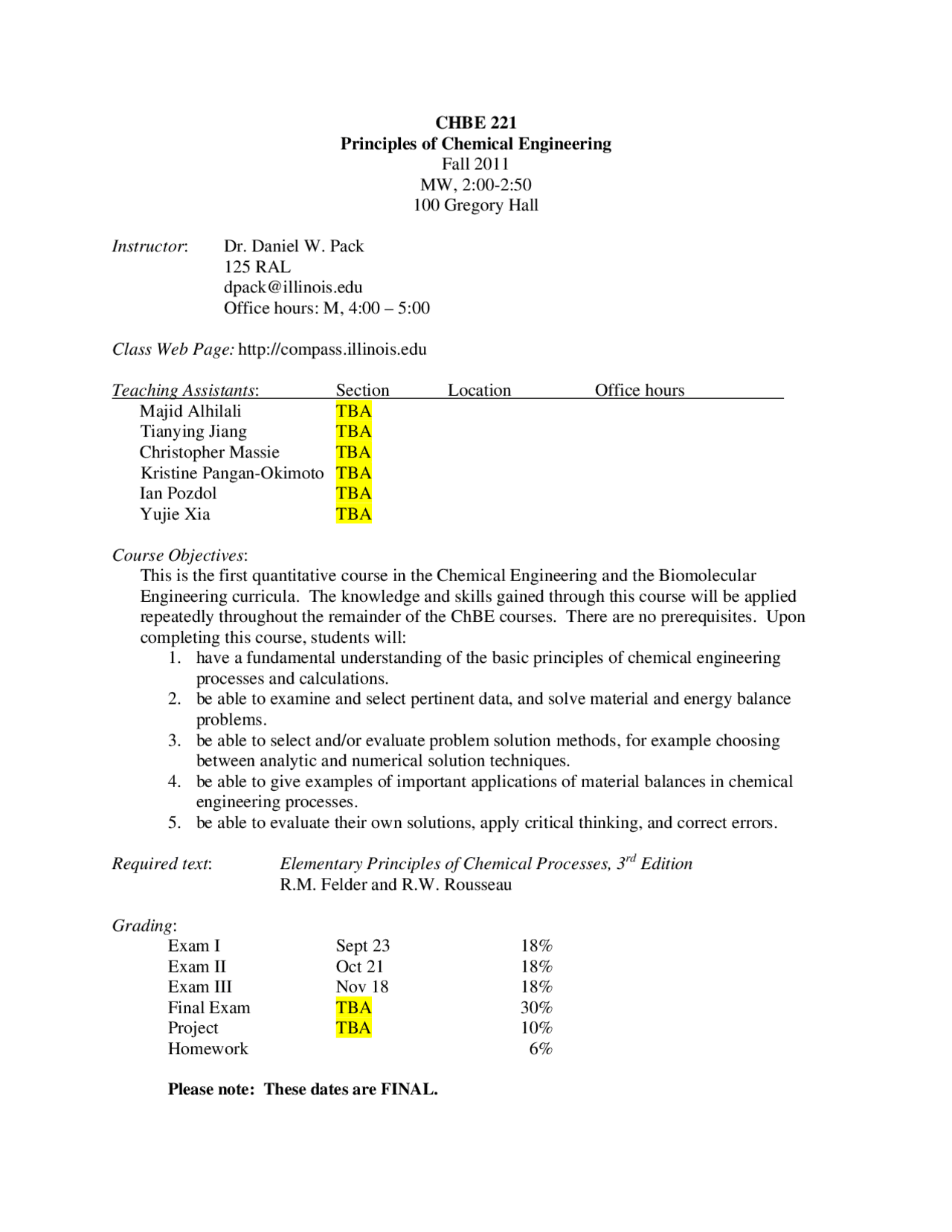 Principles of Chemical Engineering - Class Notes | CHBE 221 | Study ...
