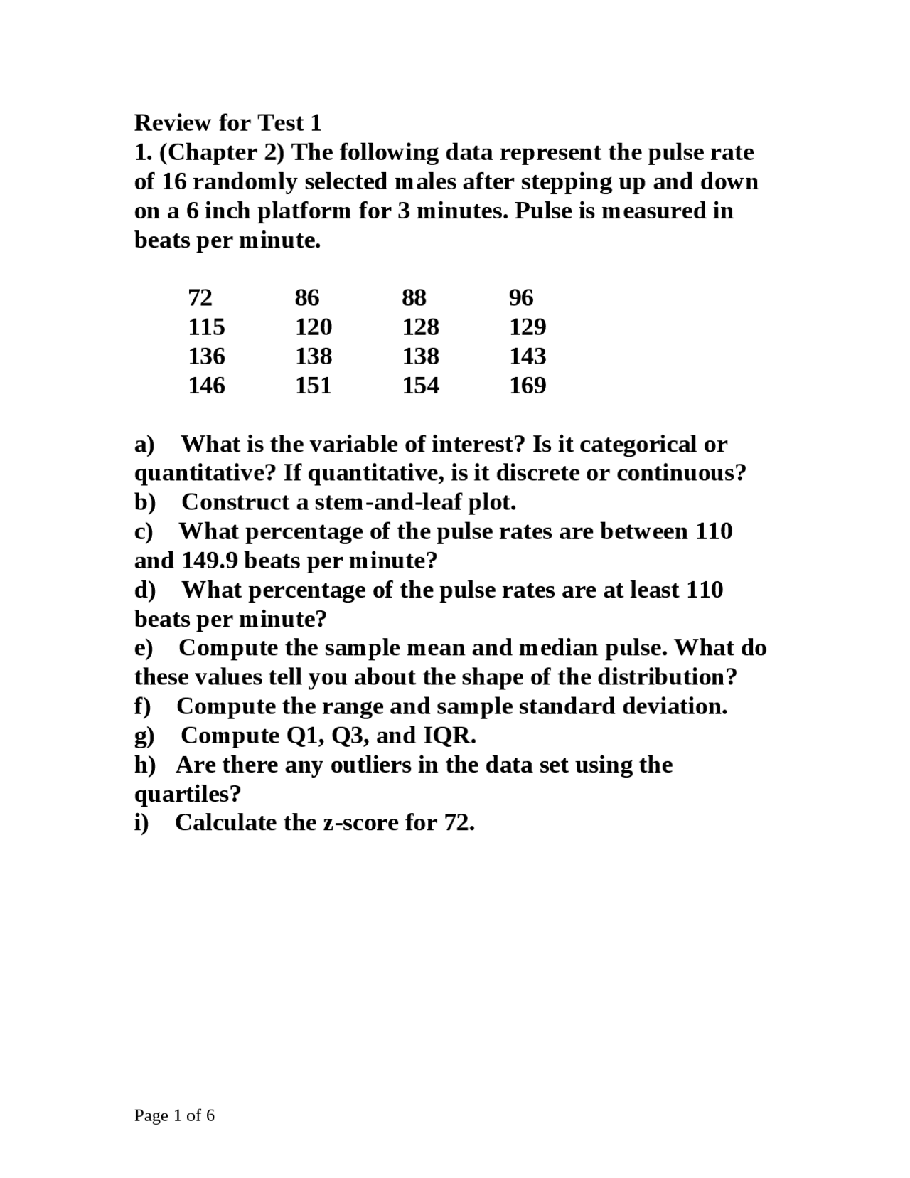 Review For Test 1 Introductory Statistics Stat 2000 Docsity