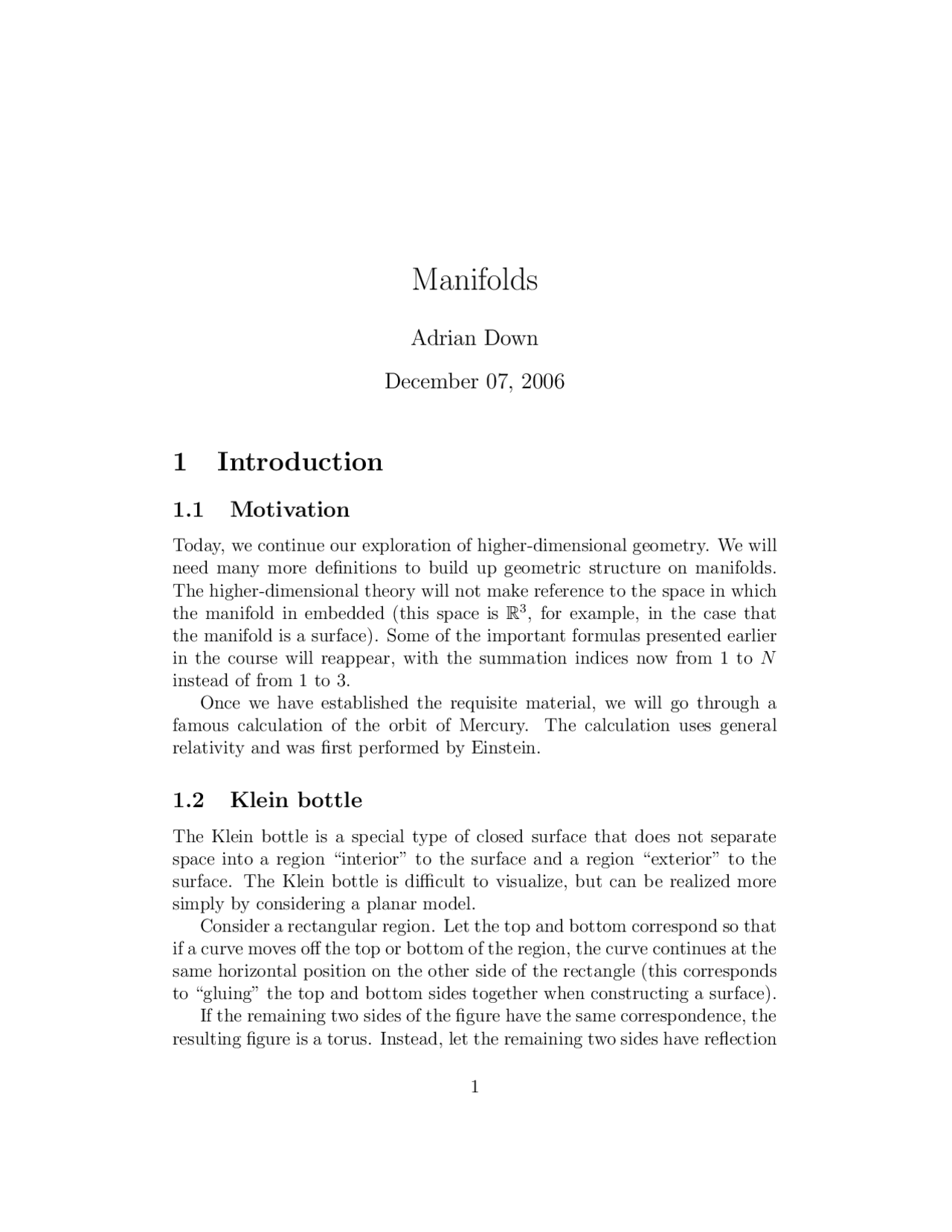 Manifolds, Lecture Notes - Mathematics - Docsity