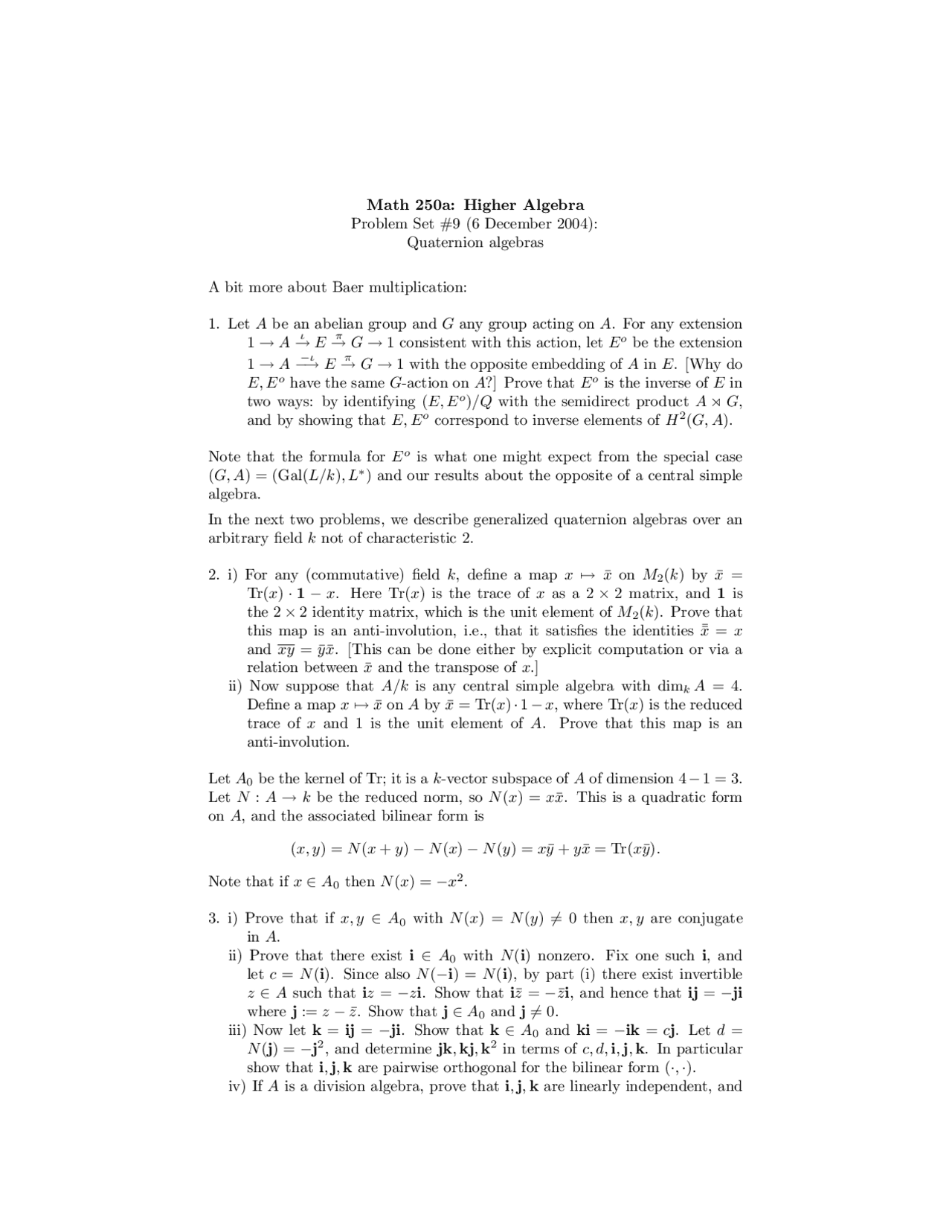 Higher Algebra 8, Exercises - Mathematics - Docsity