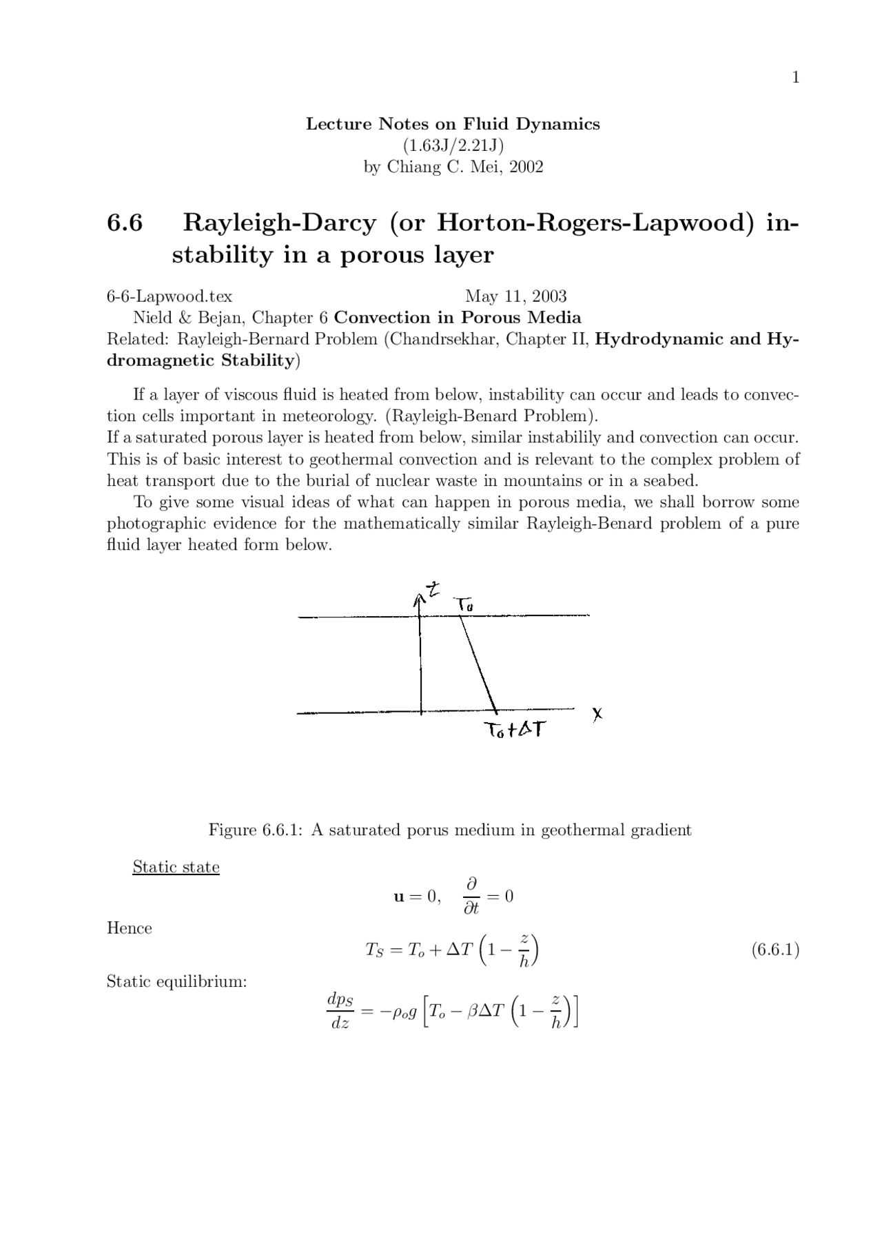 Rayleigh Darcy Instability In A Porous Layer, Lecture Notes - Fluid ...