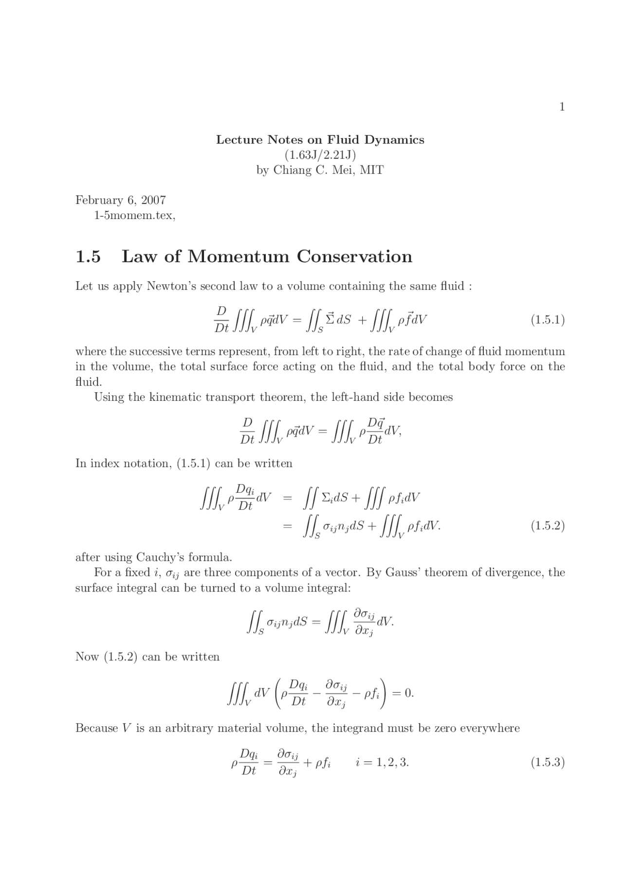 Law Of Momentum Conversion Lecture Notes Fluid Dynamics Docsity