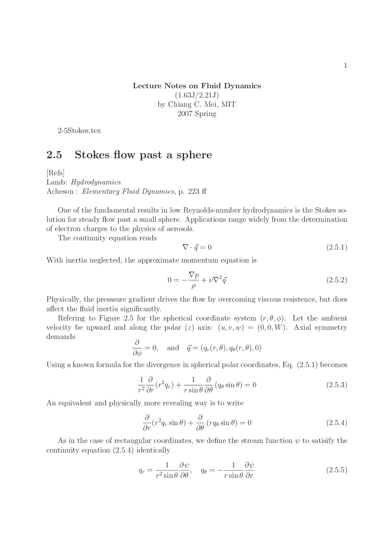 Stoke Flow Past A Sphere Lecture Notes Fluid Dynamics Docsity