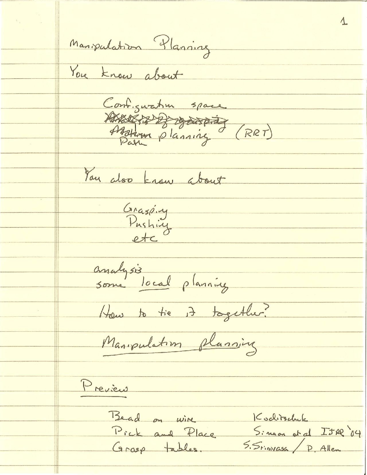 Manipulation Planning Lecture Slide Robotics Docsity