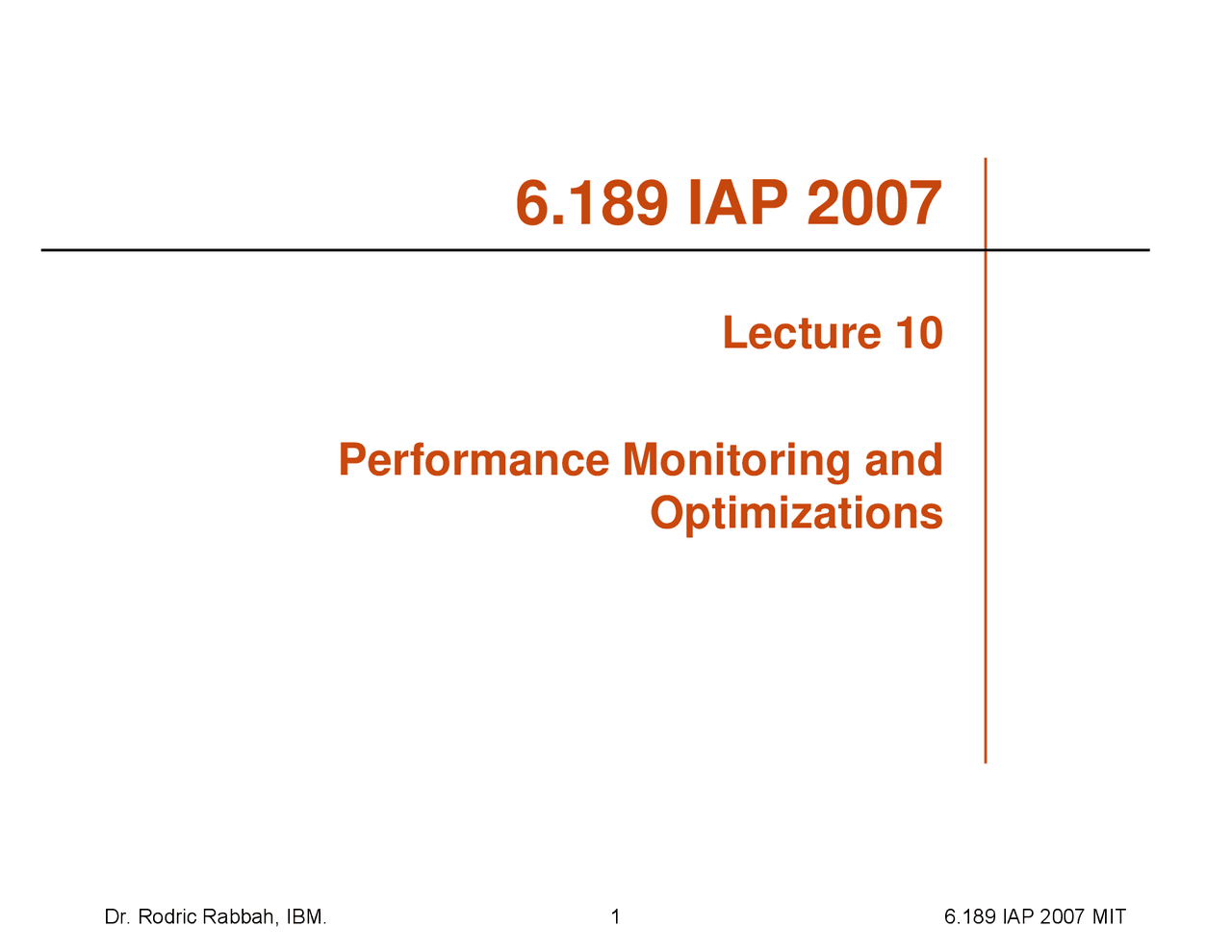 Performance Monitoring And Optimizations Lecture Slides Assembly