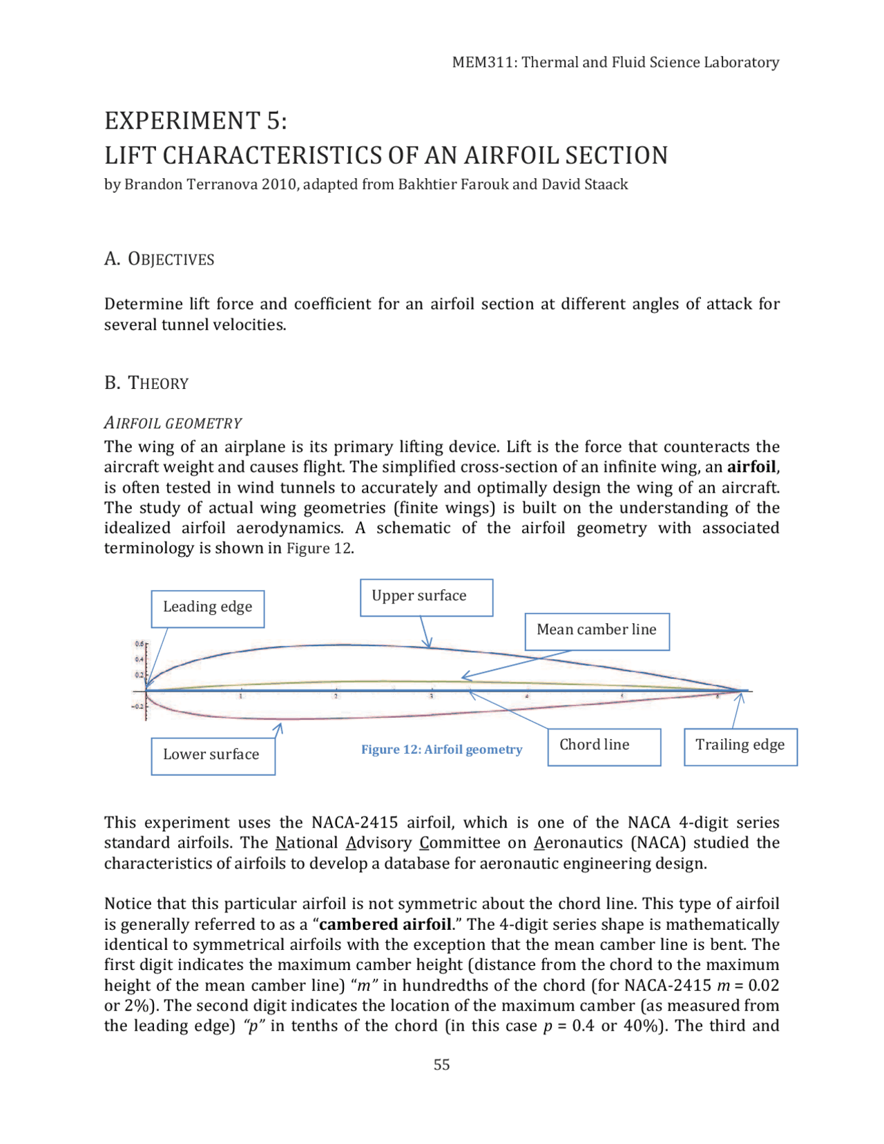 Lab Experiment 5 - Airfoil - Thermal Fluid Science Laboratory | MEM 311 ...