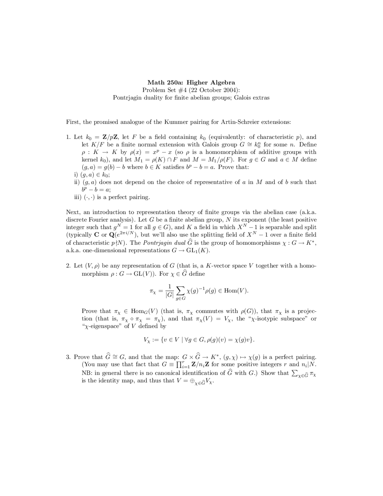 Higher Algebra 4, Exercises - Mathematics - Docsity