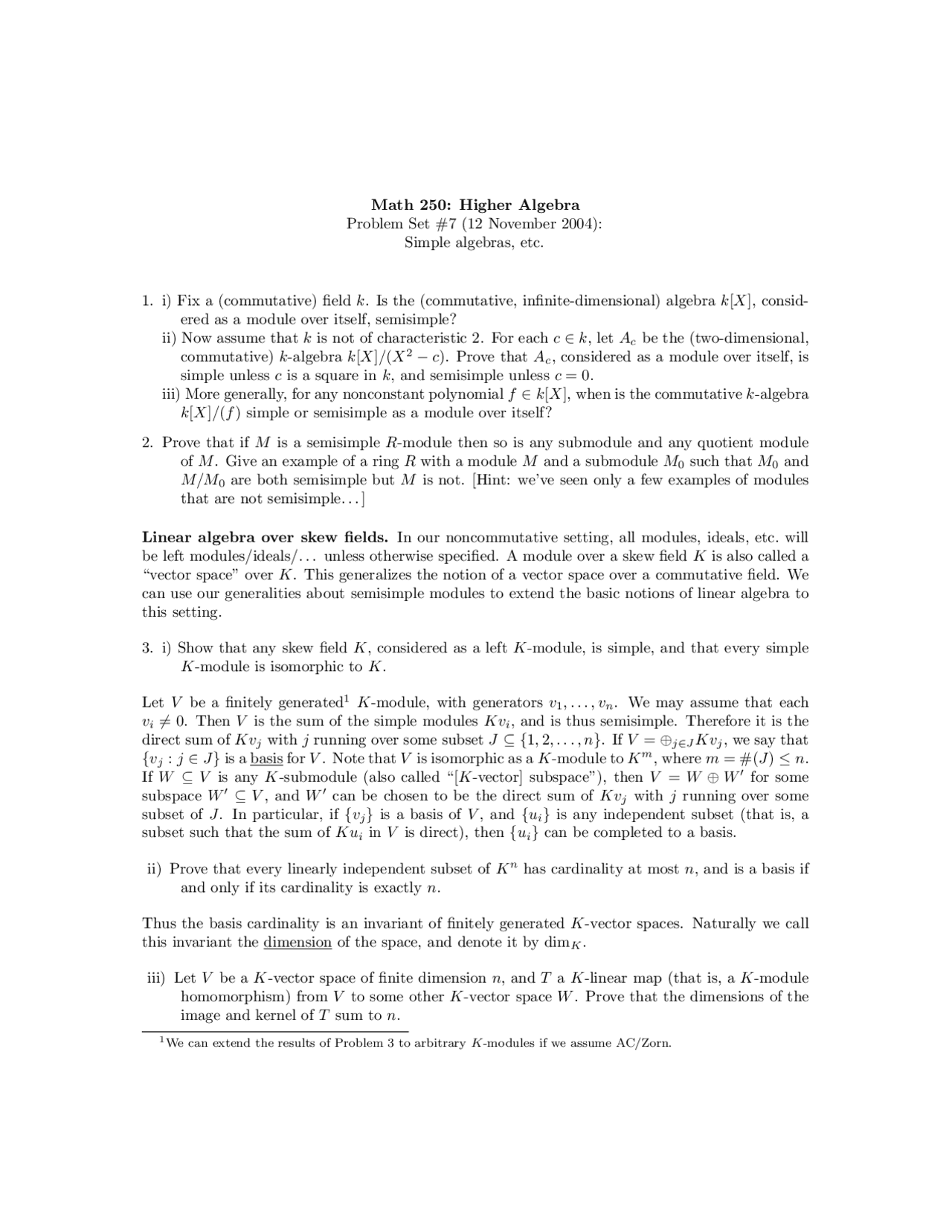 Higher Algebra 7, Exercises - Mathematics - Docsity