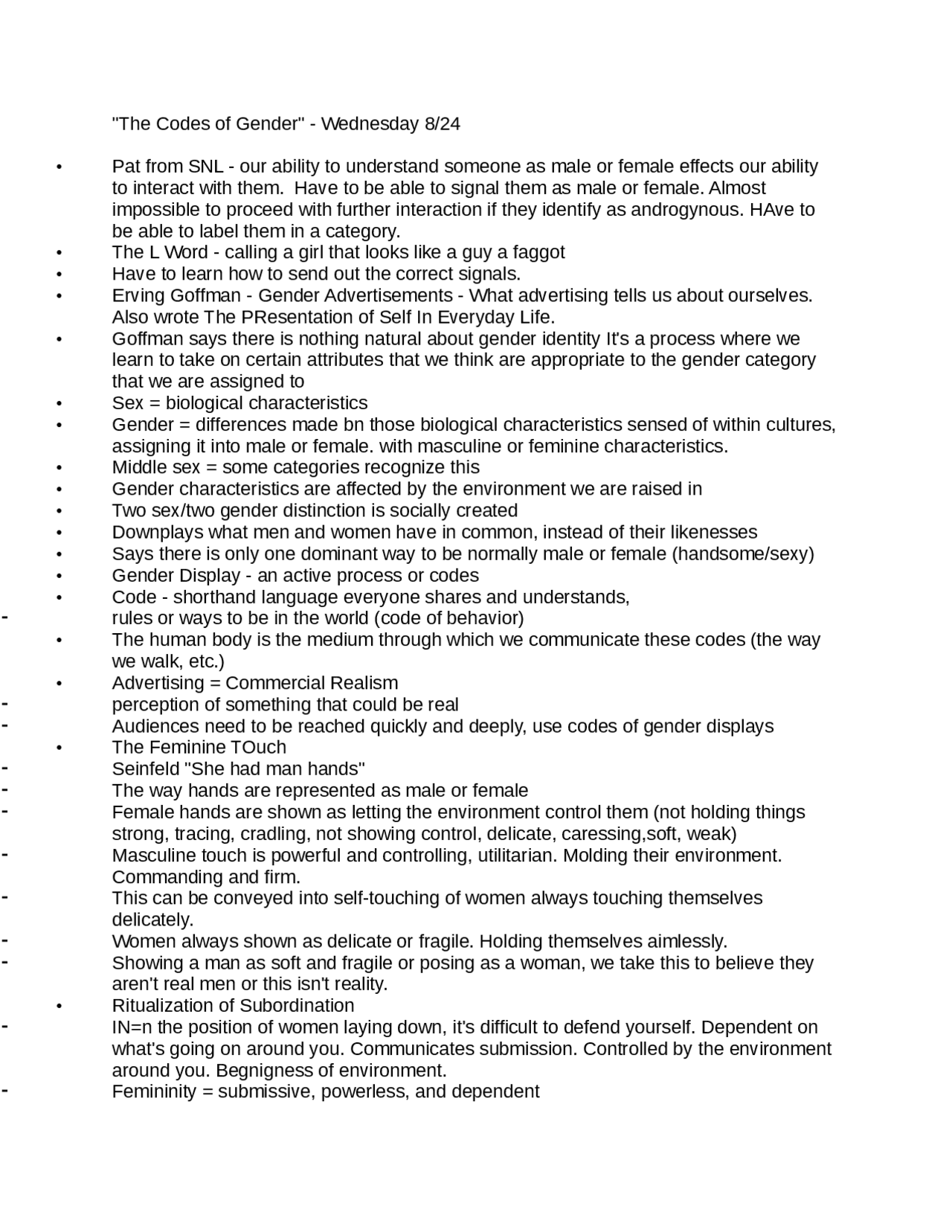 The Codes of Gender - Gender and Popular Culture | WGS 2200 - Docsity