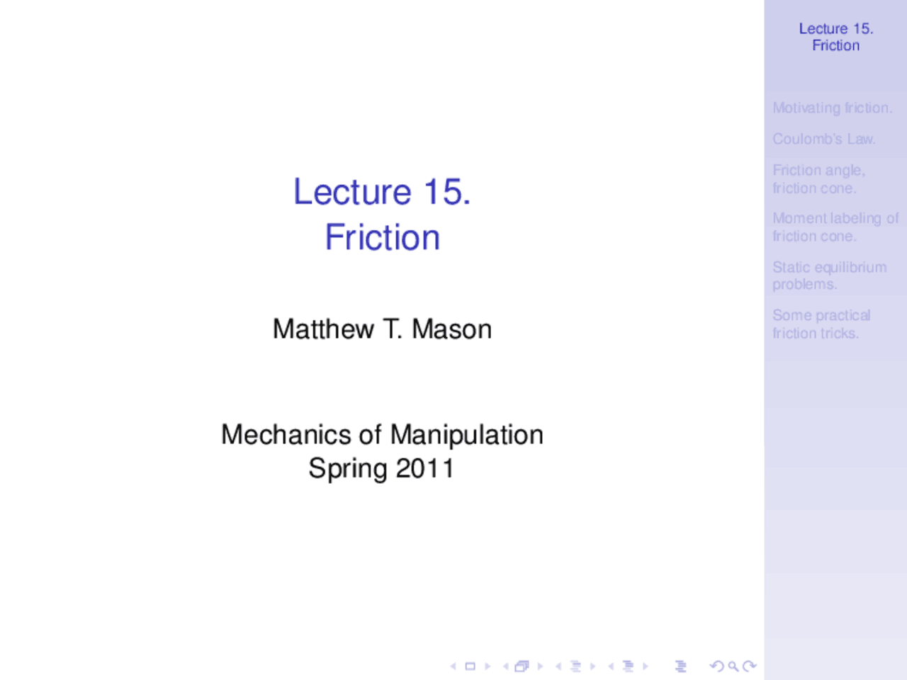 Friction Lecture Slide Robotics Docsity
