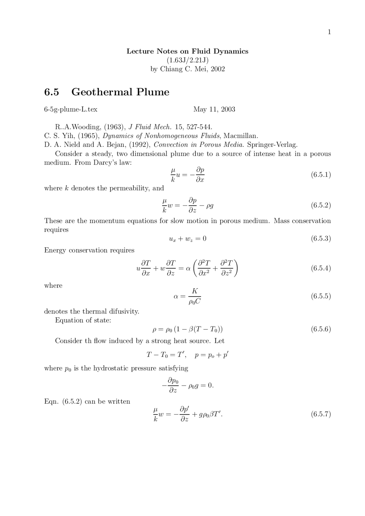 Geothermal Plume Lecture Notes Fluid Dynamics Docsity