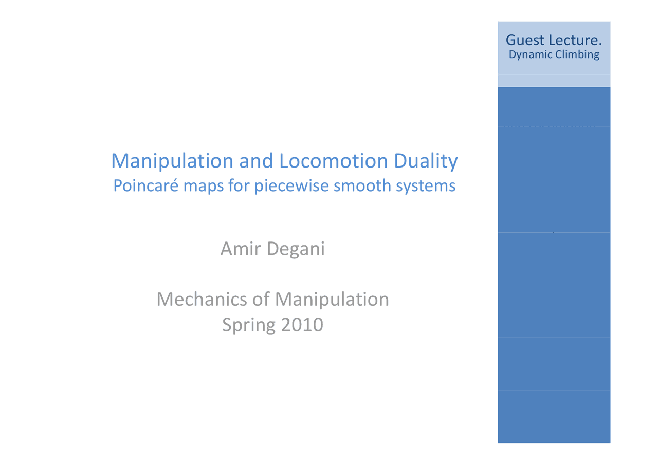 Manipulation And Locomotion Duality Lecture Slide Robotics Docsity
