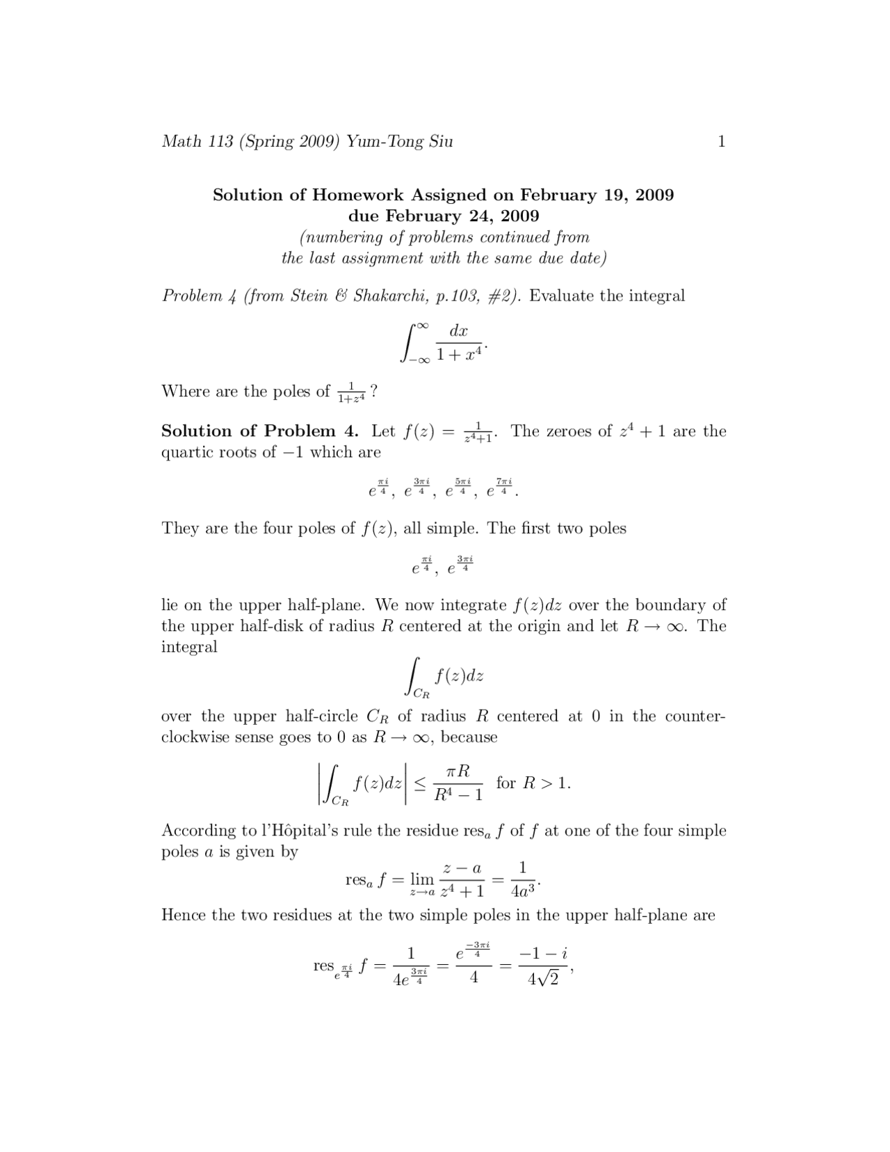 Complex Analysis 7 Exercises Solution Mathematics Docsity