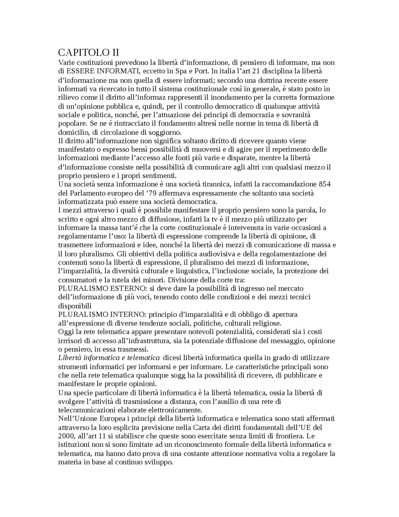 Liberta Di Informazione Riassunto Informatica Giuridica Docsity
