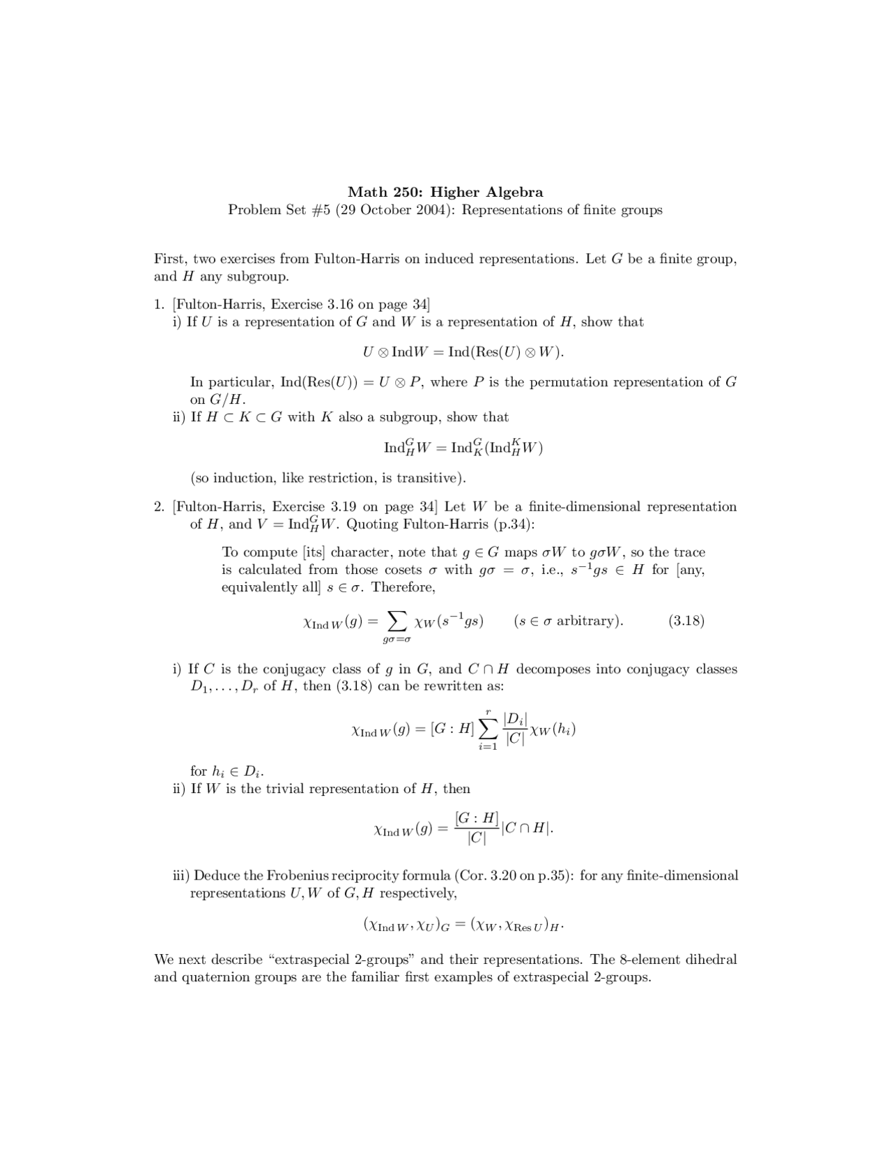 Higher Algebra 5, Exercises - Mathematics | Exercises Algebra | Docsity