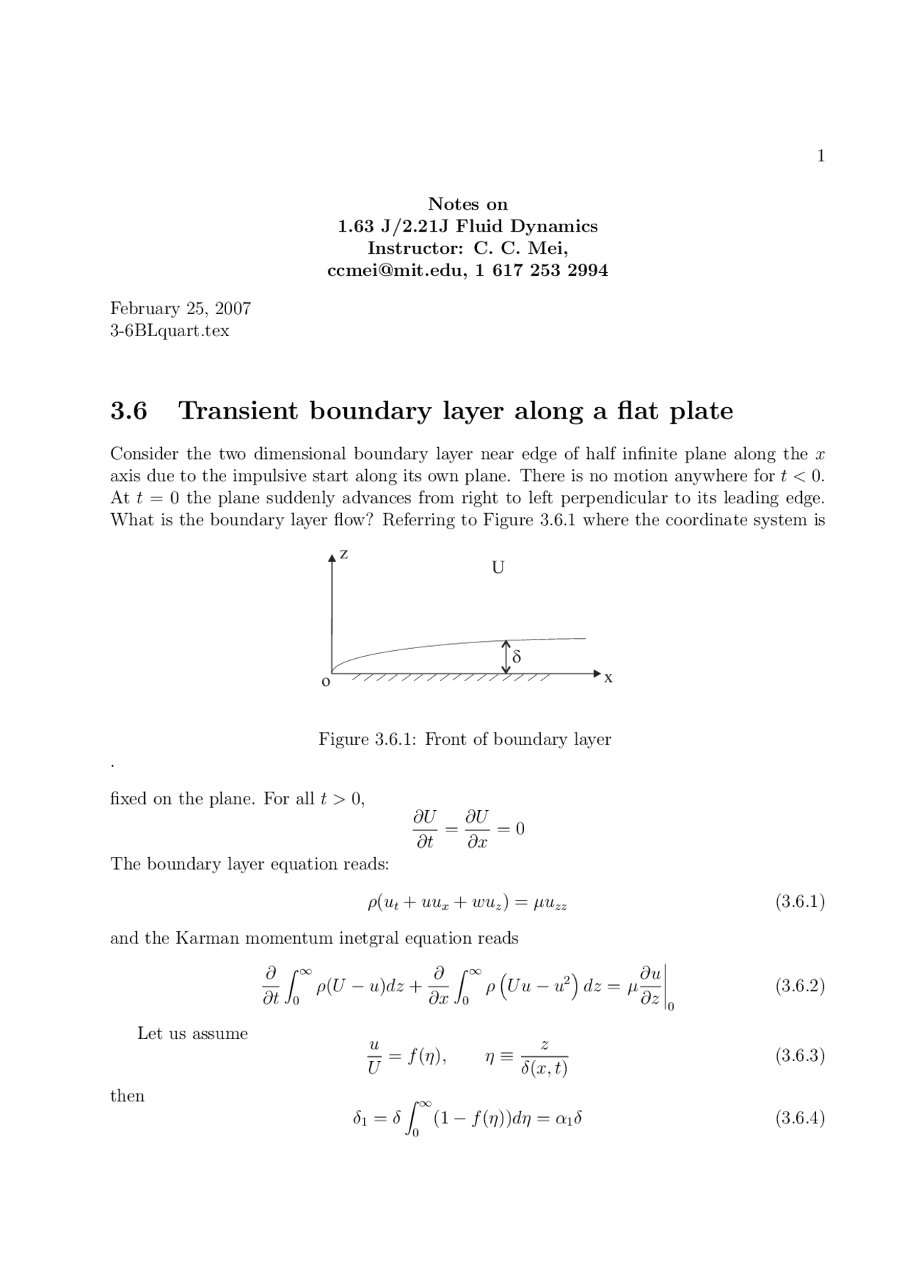 Transient Boundary Layer Along A Flat Plate Lecture Notes Fluid Dynamics Docsity