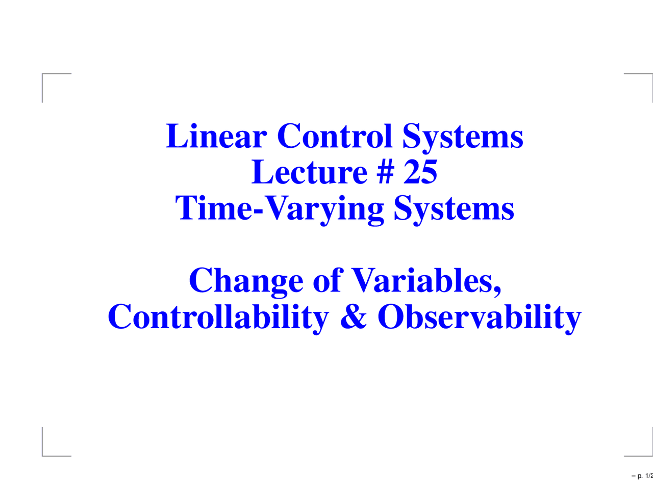 Time Varying Systems Lecture Notes Linear System And Control 3 Docsity