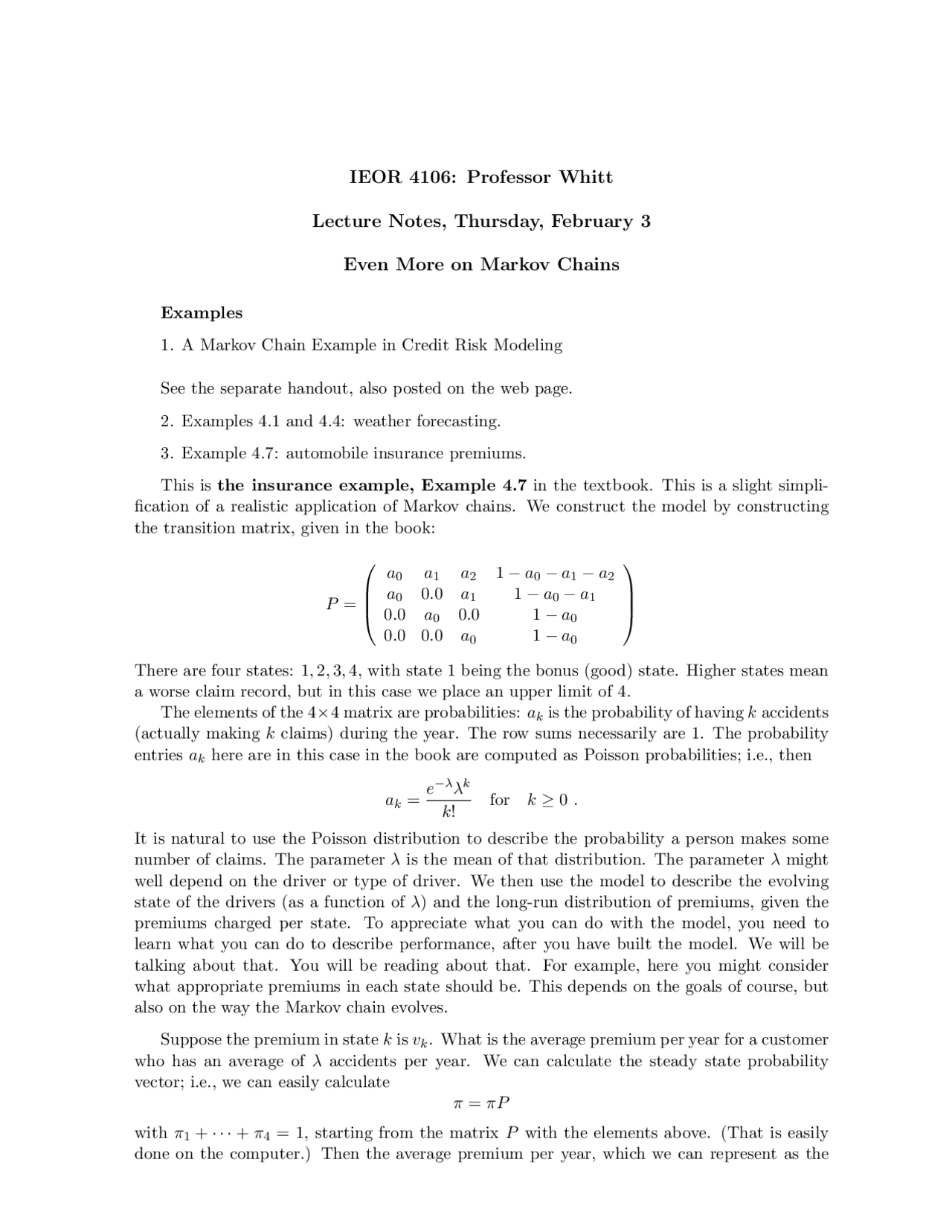 Markov Chains Extension 2 Lecture Notes Mathematics Docsity