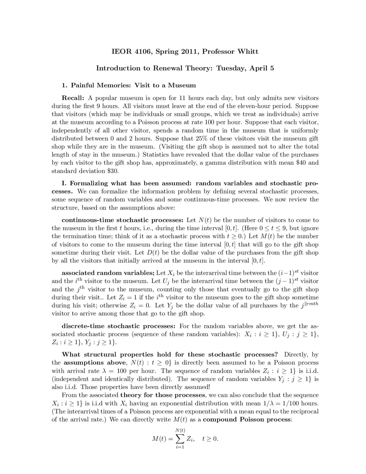 Markov Chains Introduction To Renewal Theory Lecture Notes