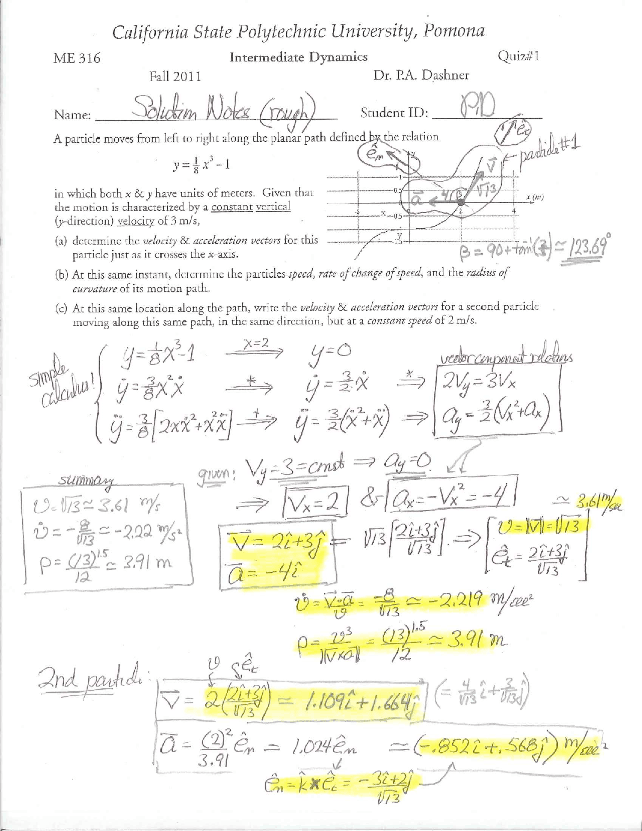 Quiz 1 With Solution Intermediate Dynamics Me 316 Docsity