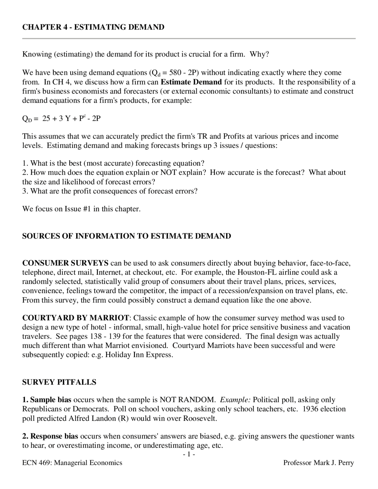Estimating Demand Lecture Notes Managerial Economics Docsity