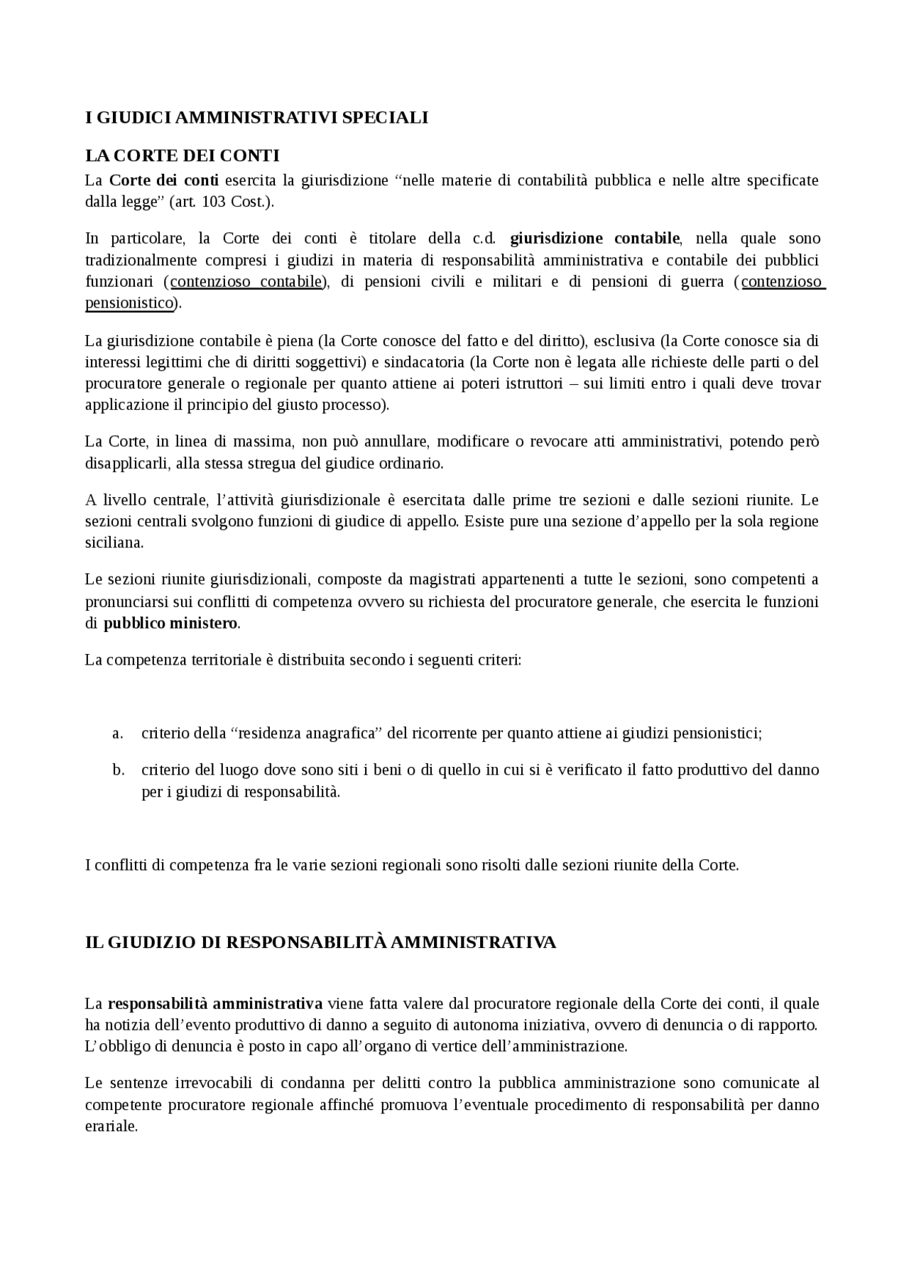 I GIUDICI AMMINISTRATIVI SPECIALI | Appunti di Diritto Processuale Amministrativo | Docsity