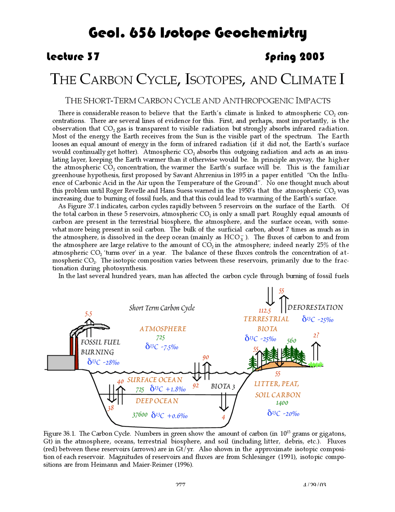 Carbon Cycle Isotopes And Climate Lecture Notes Geochemistry 1