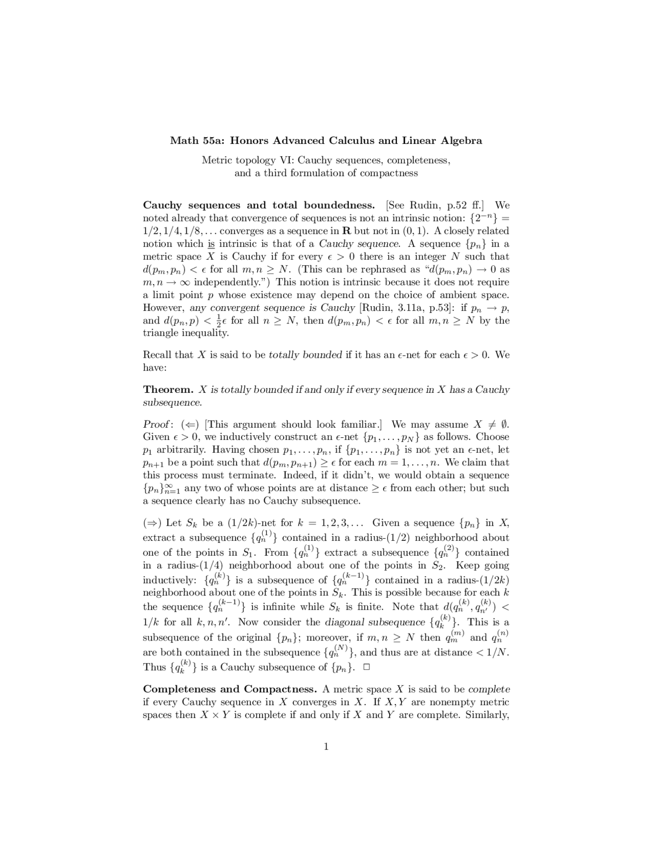 Metric Toplology Cauchy Thorem And Series Lecture Notes Mathematics Docsity