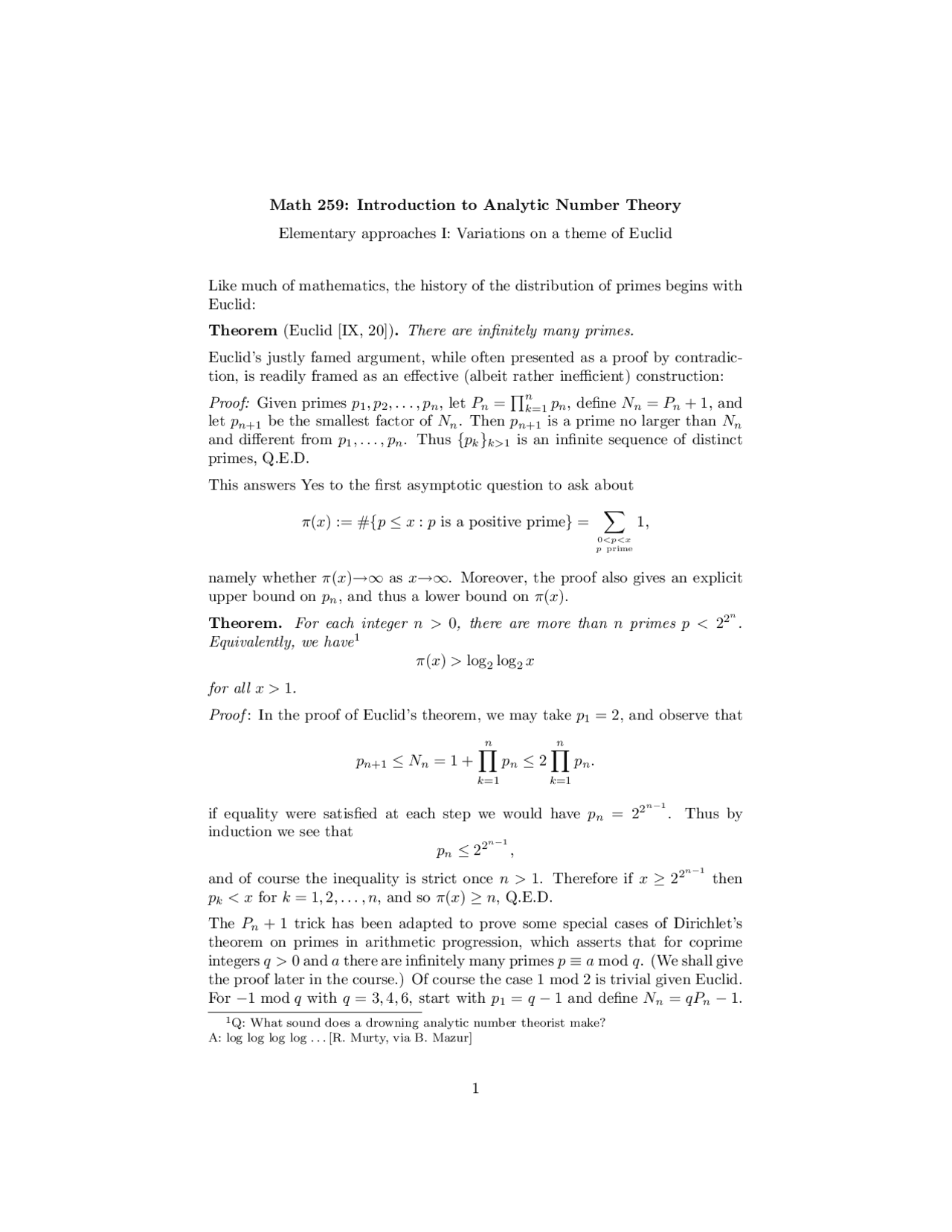 Variations on a Theme of Euclid, Lecture Notes - Mathematics - Docsity