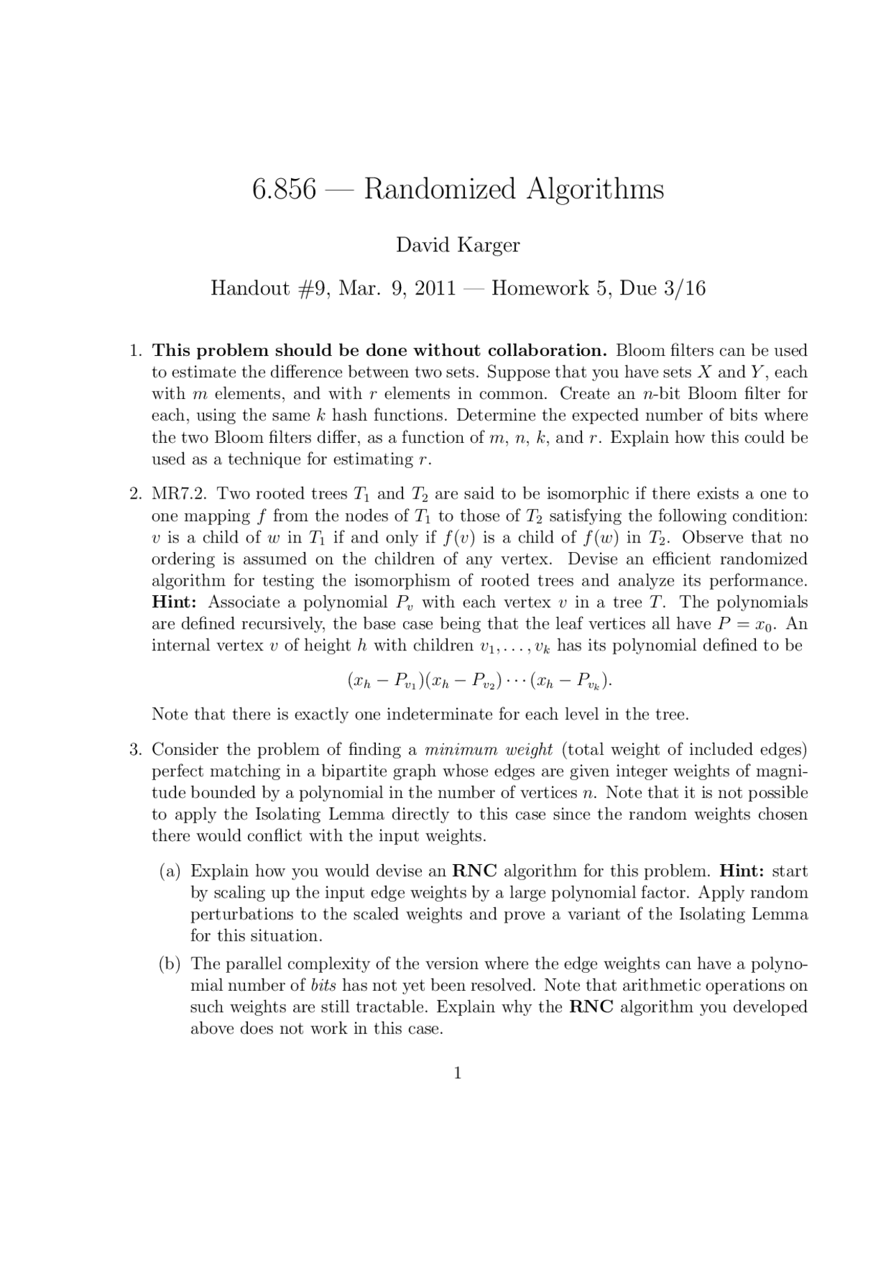 Randomized Algorithms Exercises Discrete Mathematics 5 Docsity