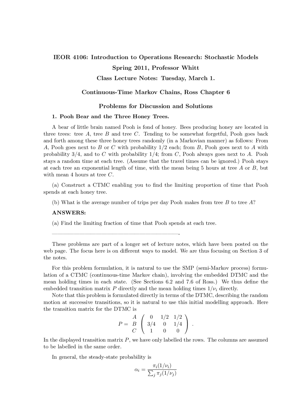 Continuous Time Markov Chains Lecture Notes Mathematics Docsity