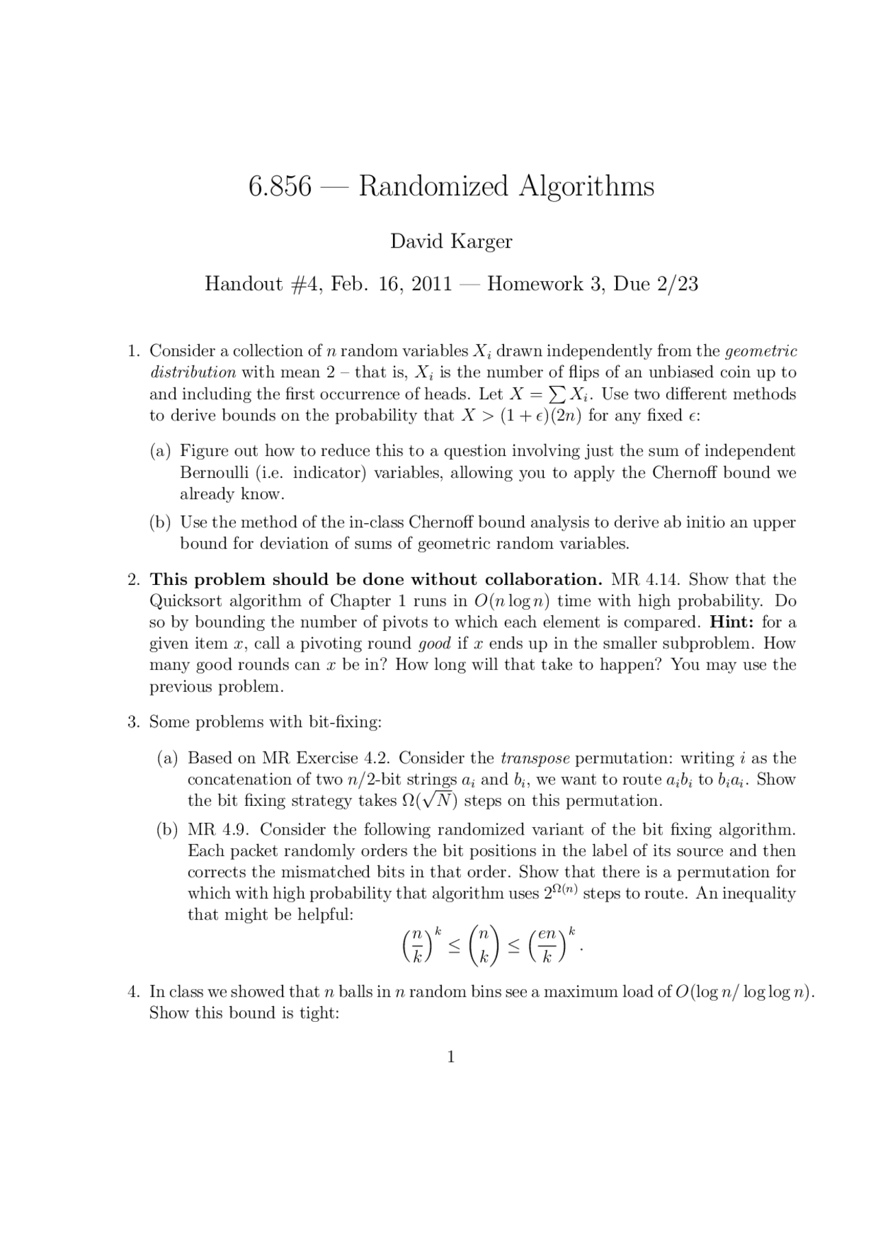Randomized Algorithms Exercises Discrete Mathematics 3 Docsity