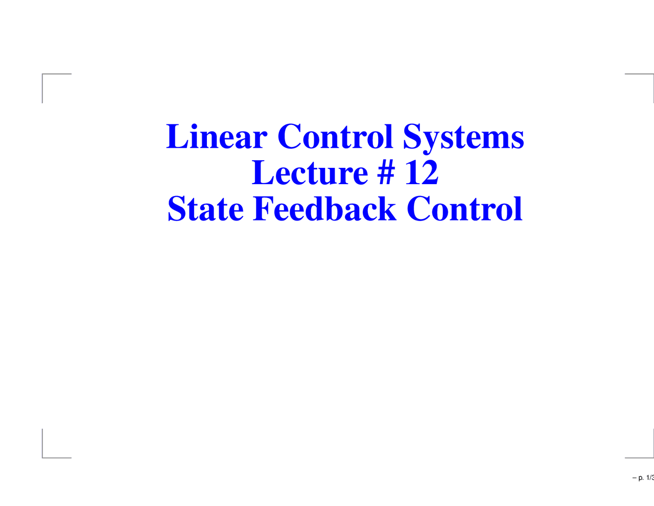 State Feedback Control Lecture Notes Linear System And Control Docsity