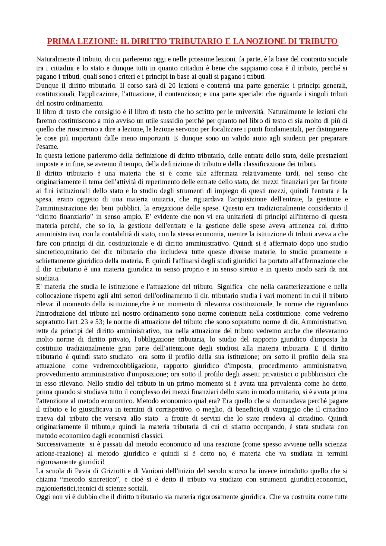 LEZIONI FANTOZZI diritto tributario - Docsity