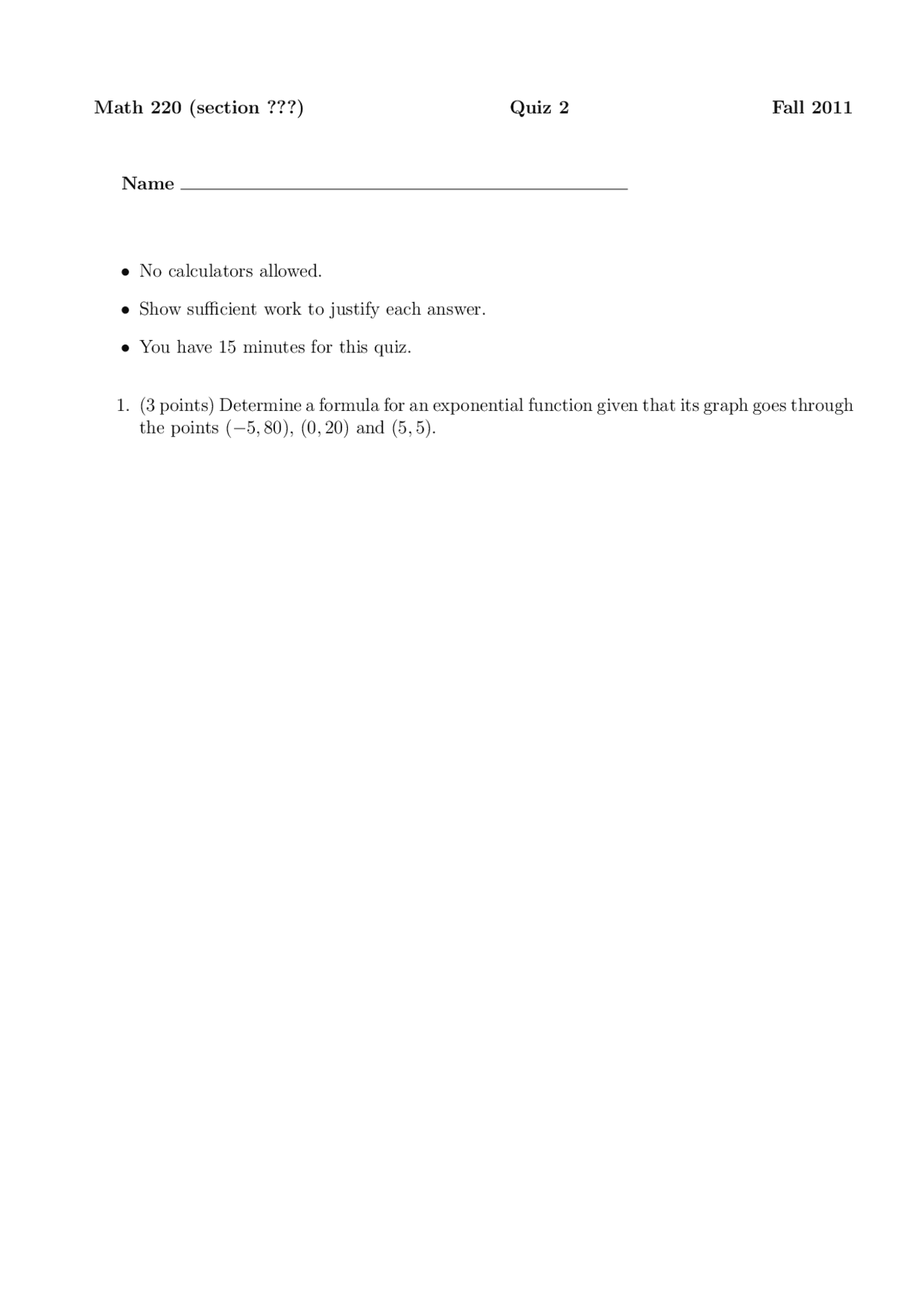 Determine Formula For Exponential Function Quiz 2 Calculus Math