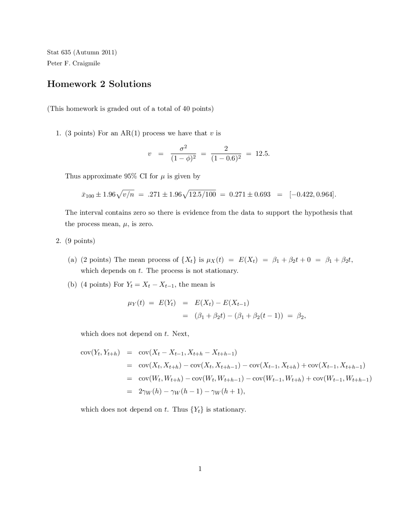 Solved 5 Questions Statistical Analysis Of Time Series Lecture Notes