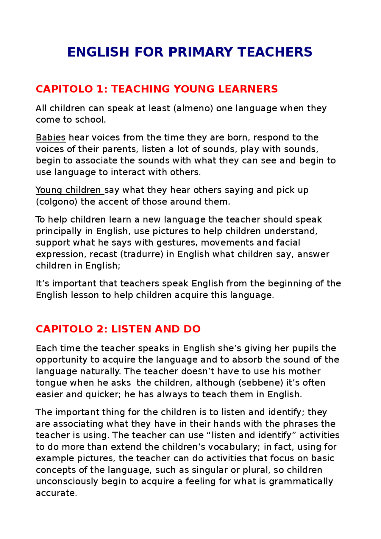 ENGLISH FOR PRIMARY TEACHERS - Docsity