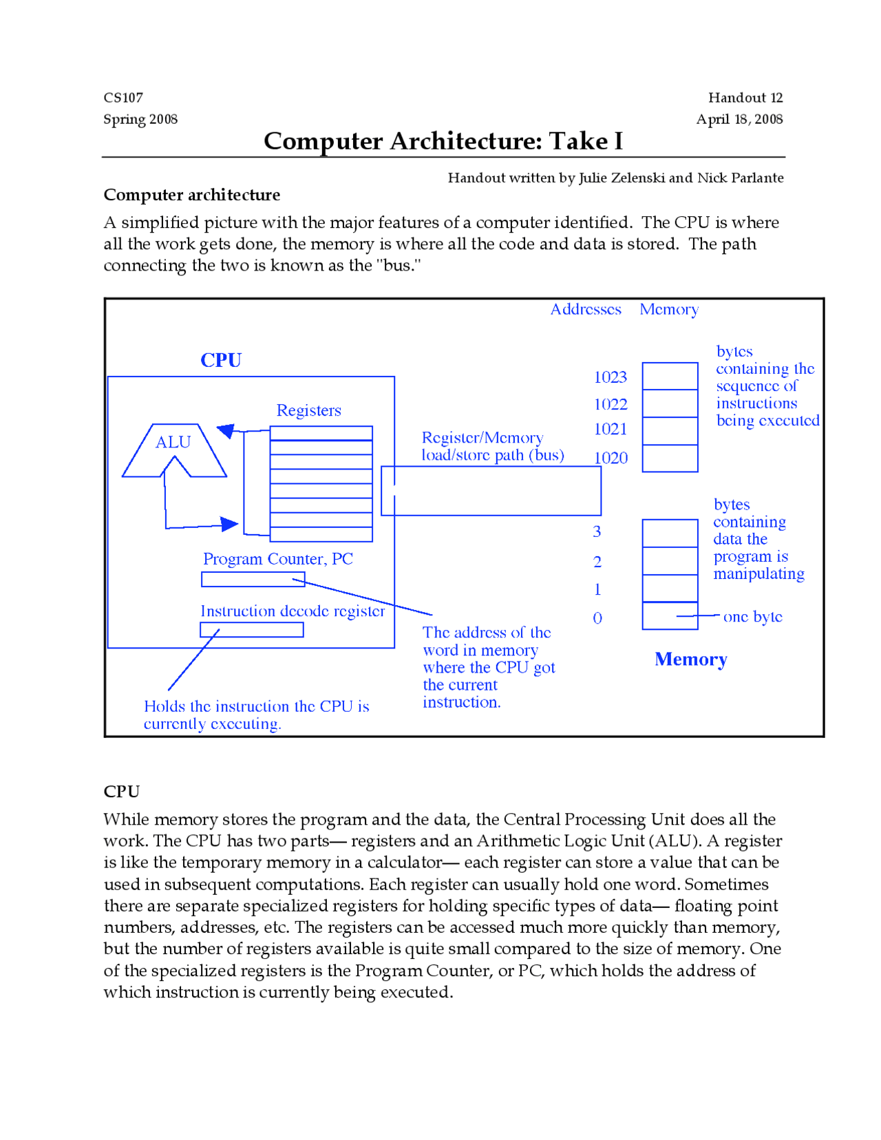 Computer Architecture Take I Handouts Programming Paradigms 12 Docsity