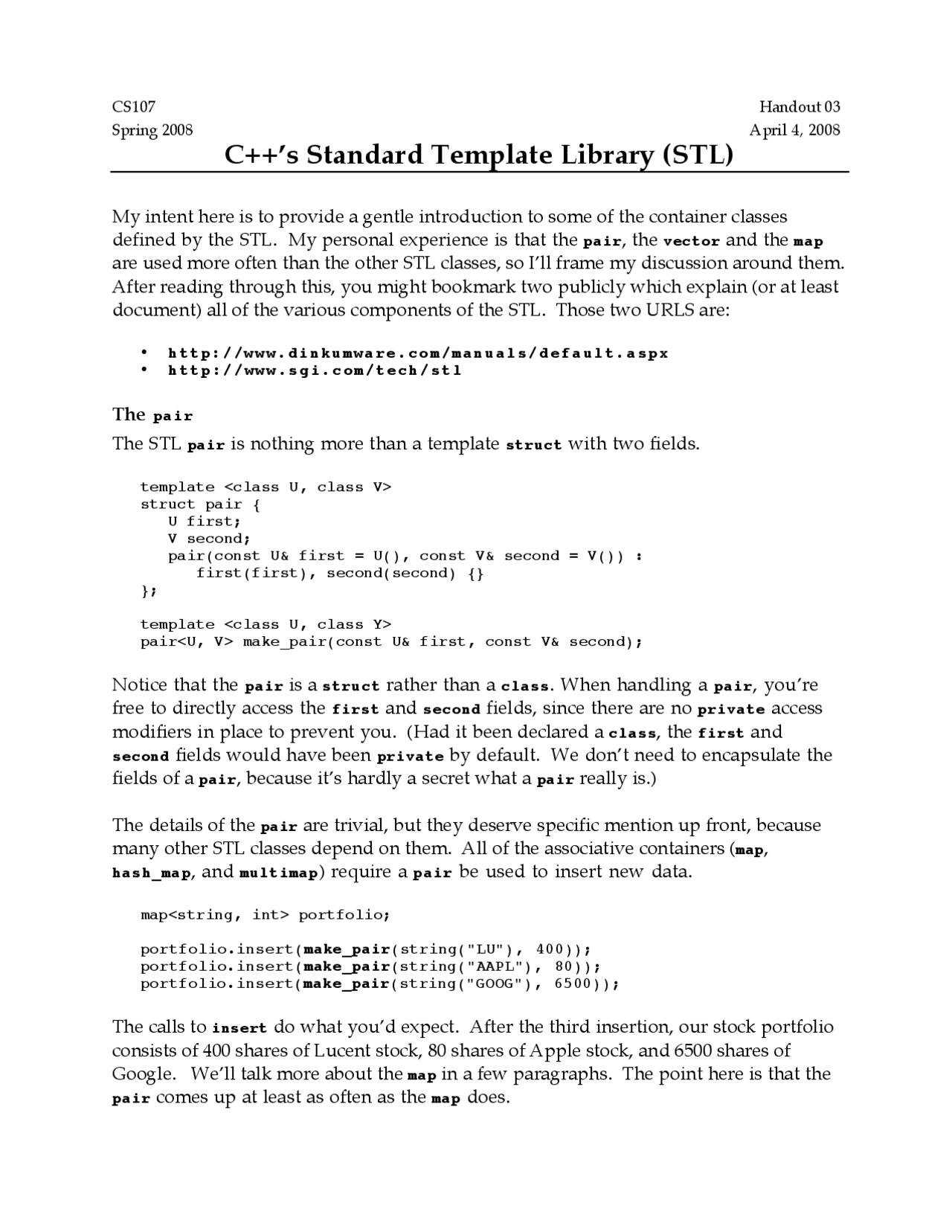 C S Standard Template Library Stl Handouts Programming Paradigms 3 Docsity