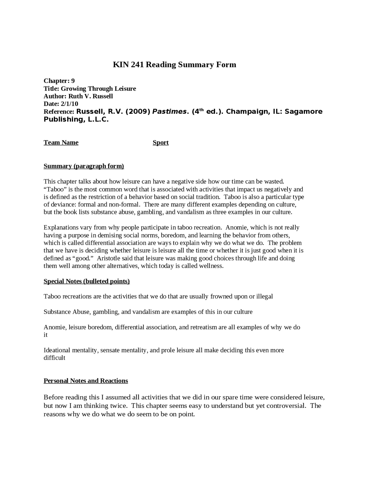 Reading Summary Of The Taboo Particular Type Of Deviance Kin 241