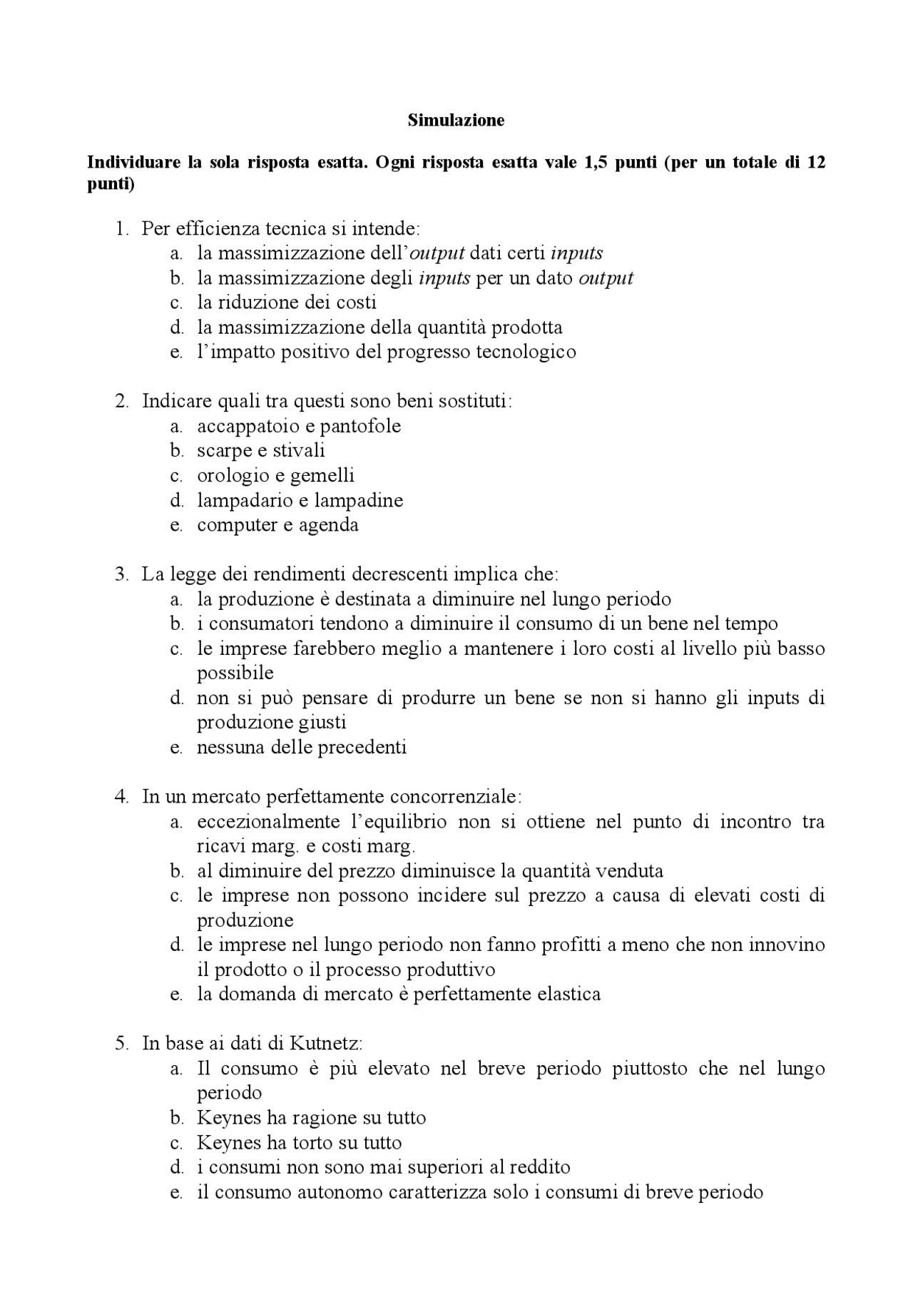 Simulazione Esame Scritto Docsity