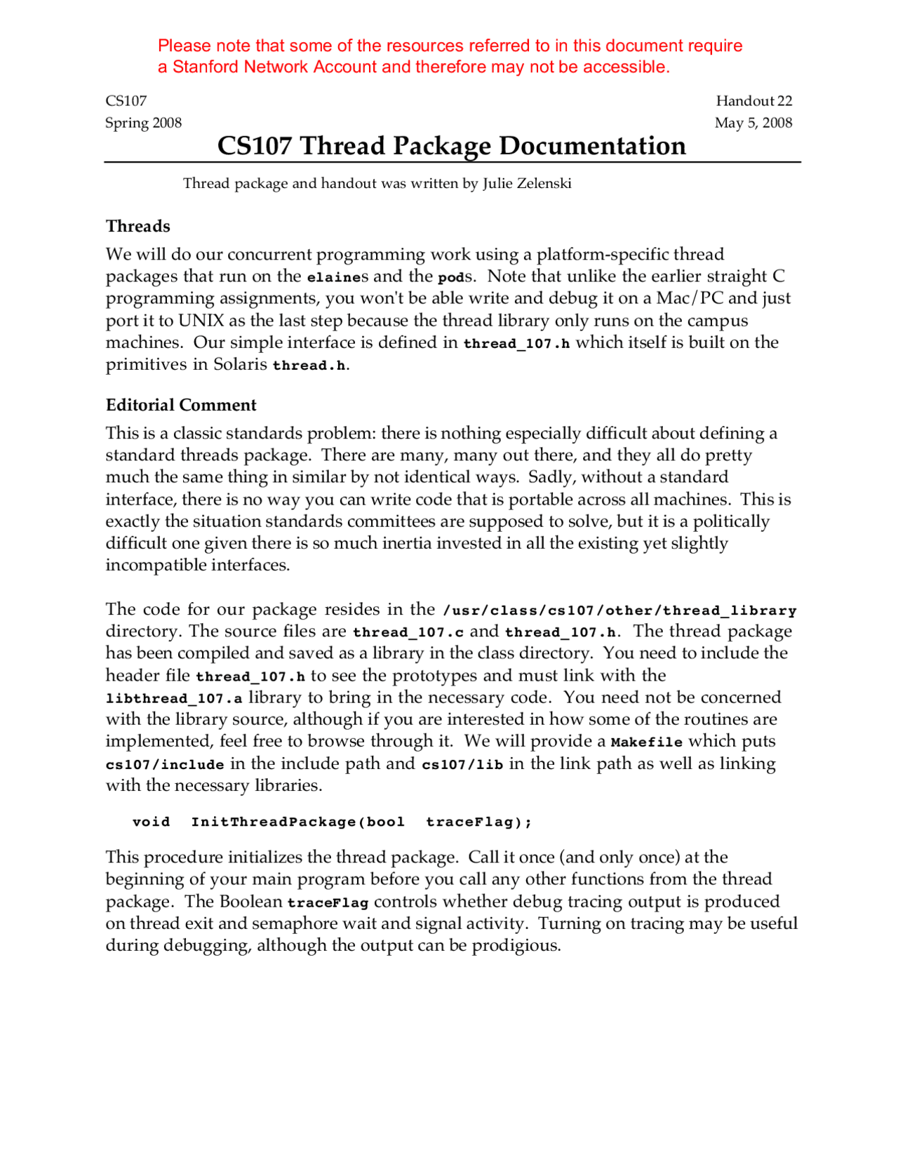 Cs107 Thread Package Documentation Handout Programming Paradigms 22 Docsity