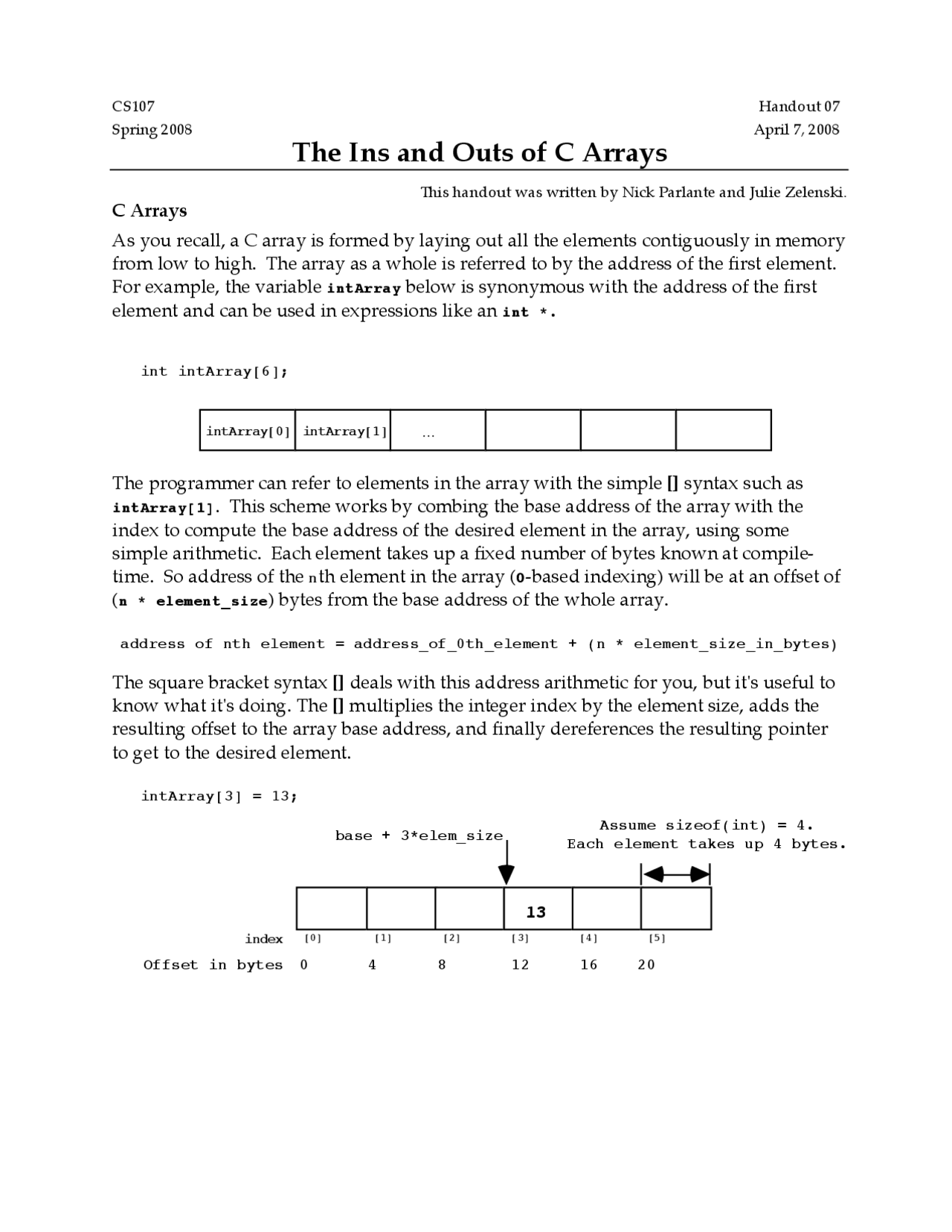 The Ins And Outs Of C Arrays Handouts Programming Paradigms 7 Docsity