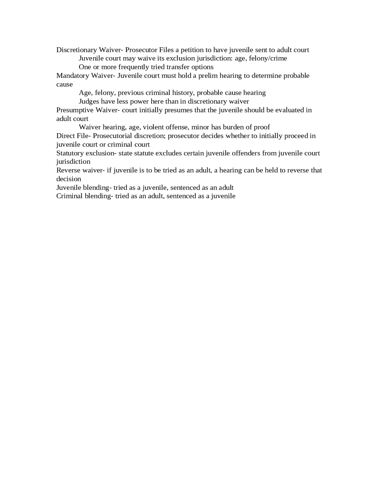 Transfer Laws Juvenile Delinquency Ccjs 350 Docsity