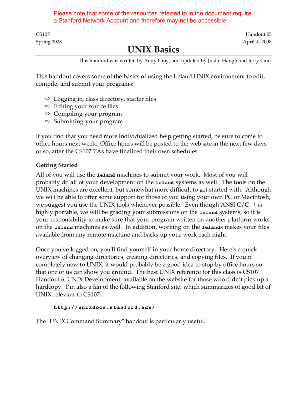 UNIX Basics - Handouts - Programming Paradigms - 5 - Docsity